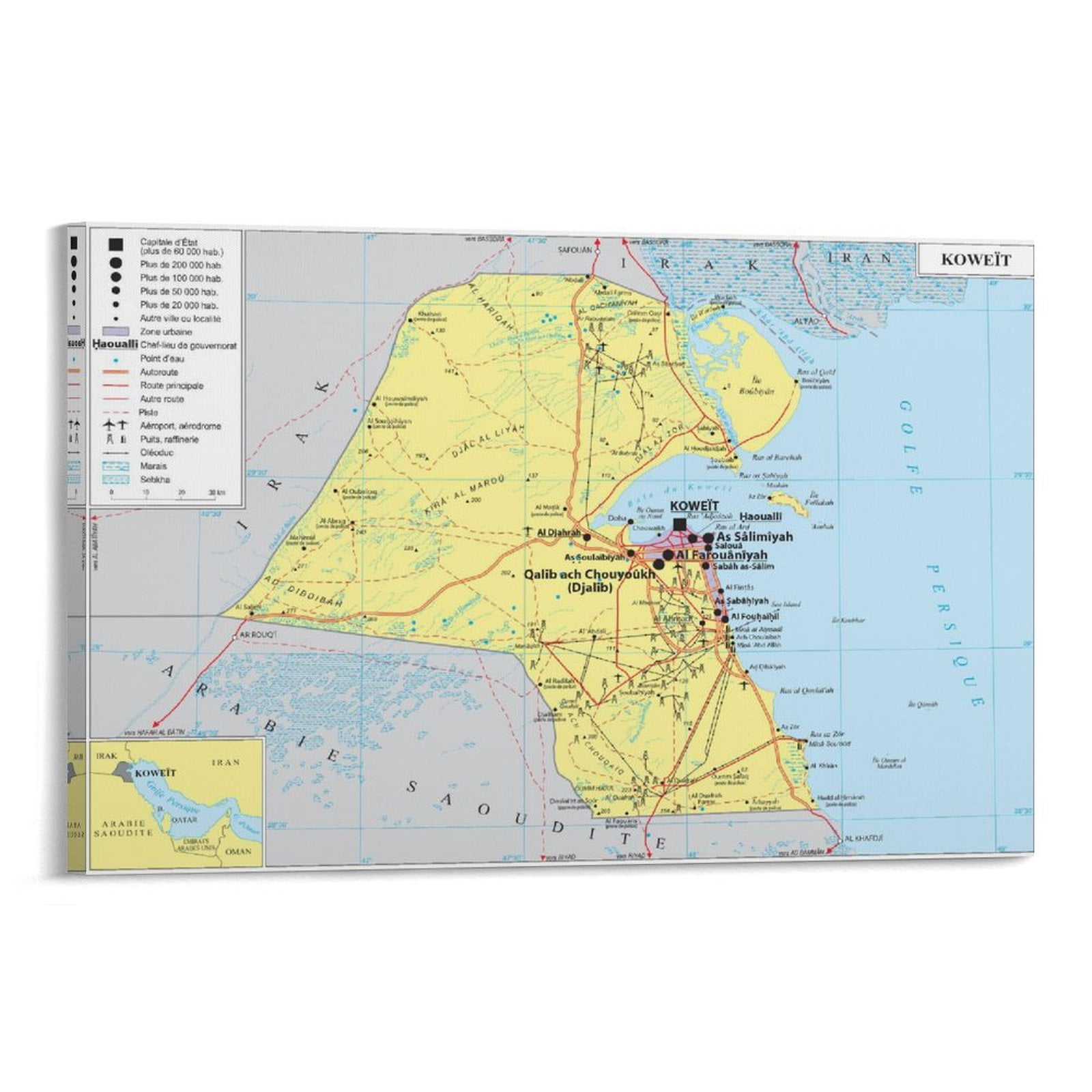 Kuwait Map Posters Gifts Canvas Painting Poster Wall Art Decorative ...