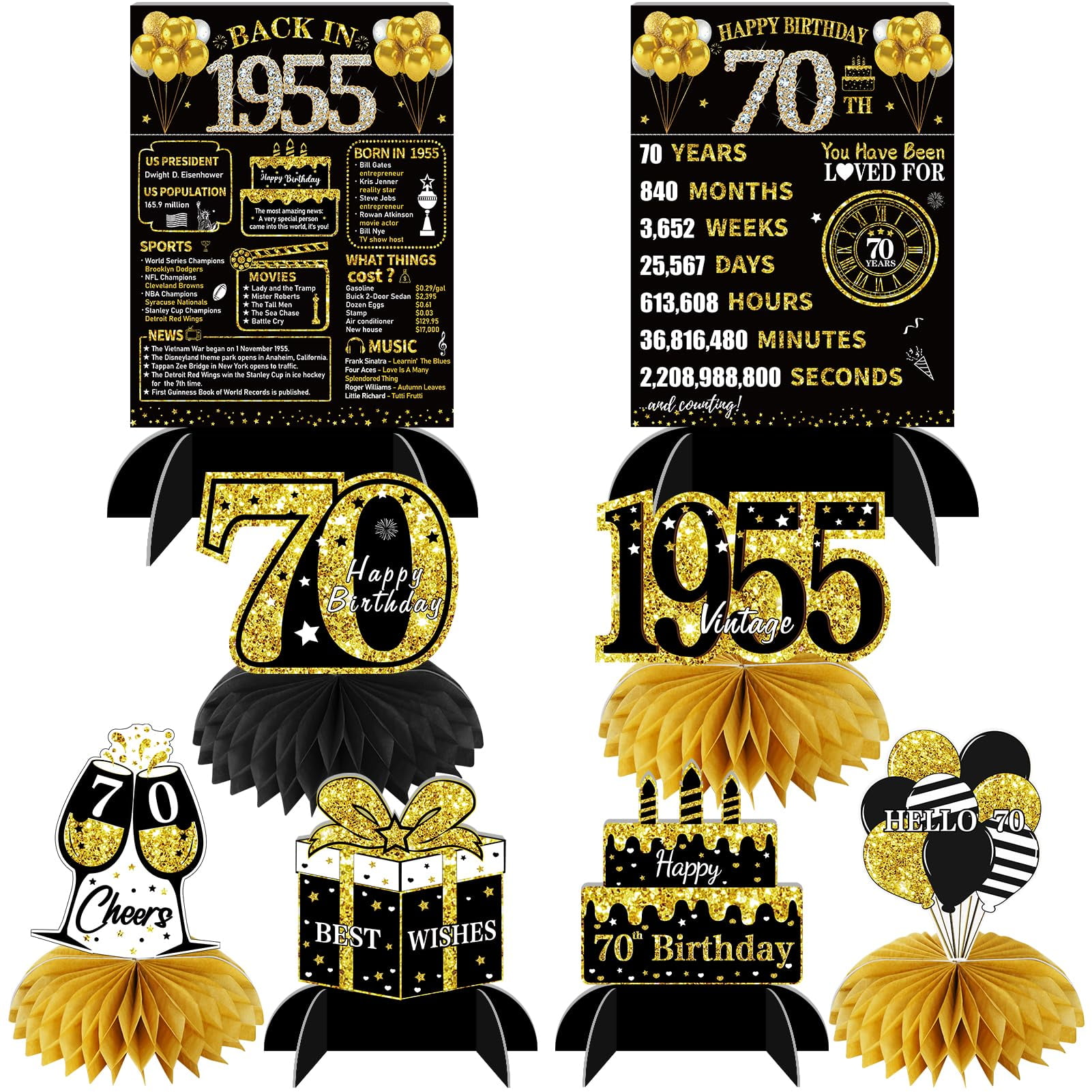 Kuxriox 8Pcs Happy 70th MMF7 Birthday Decorations for Men Women, Black ...