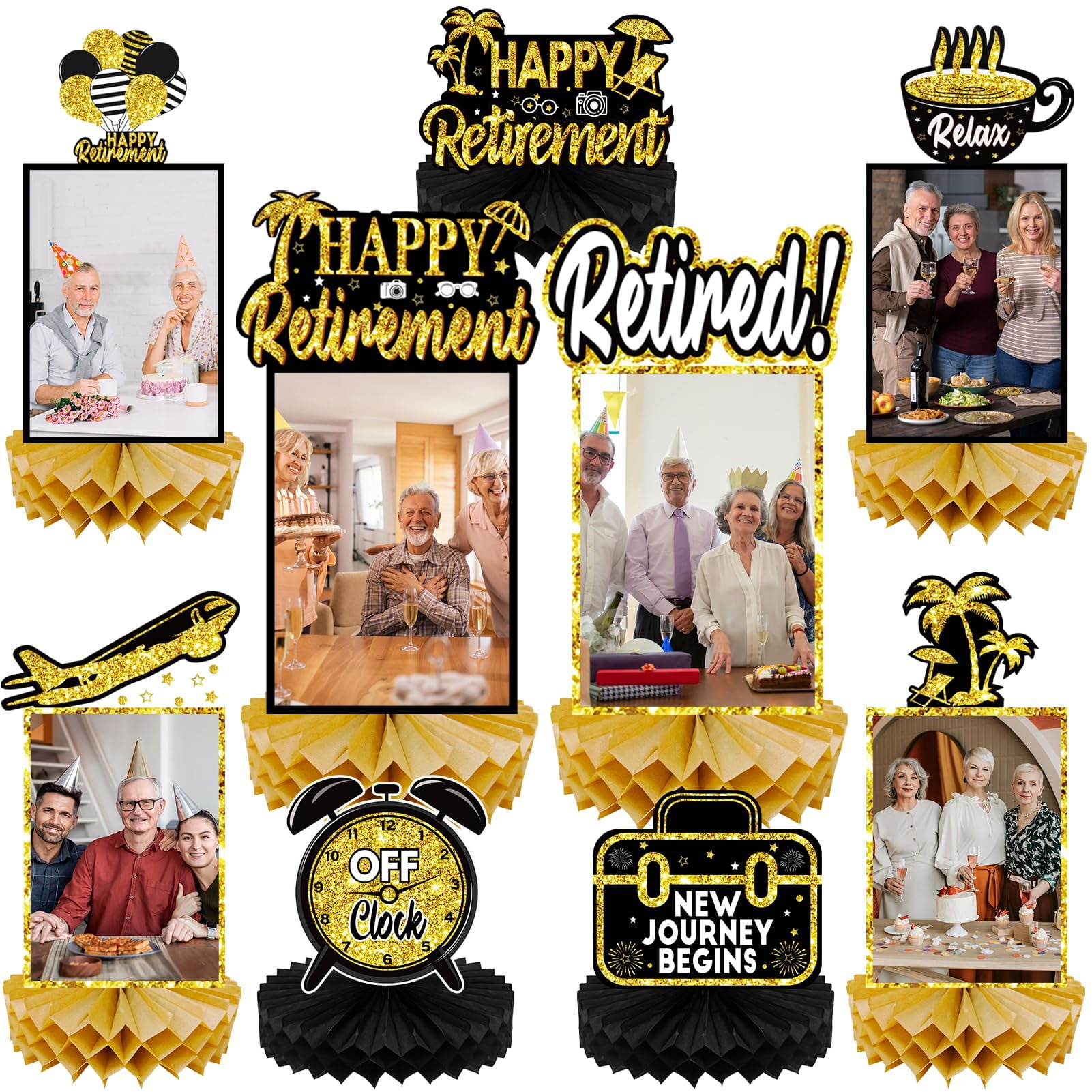 Kuxriox 9PCS Happy Retirement Party Decorations Honeycomb Centerpieces ...