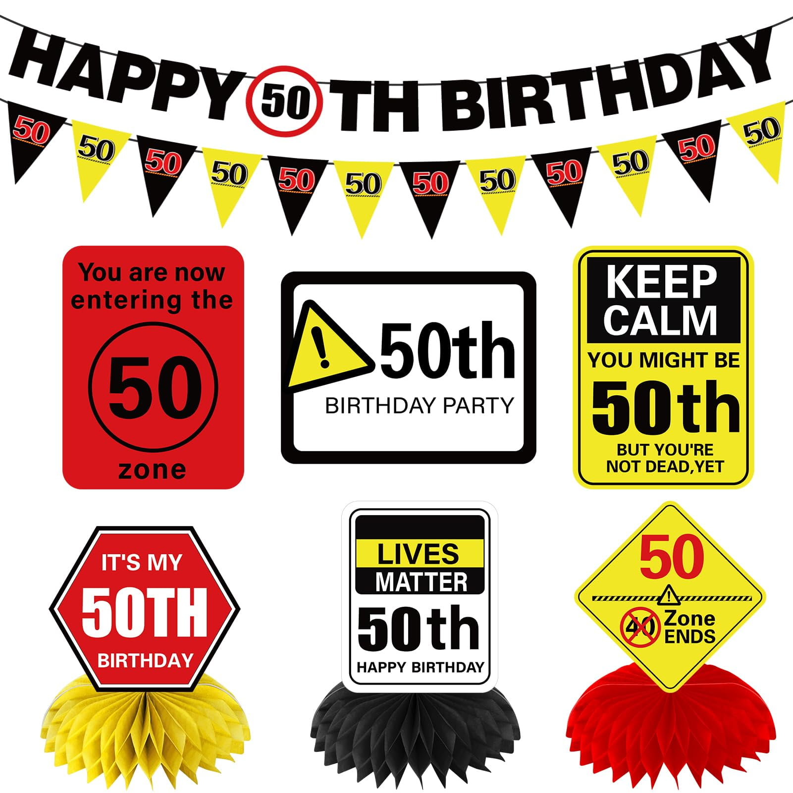 Kuxriox Funny 50th Birthday Decorations for Men Women, Yellow Wall ...