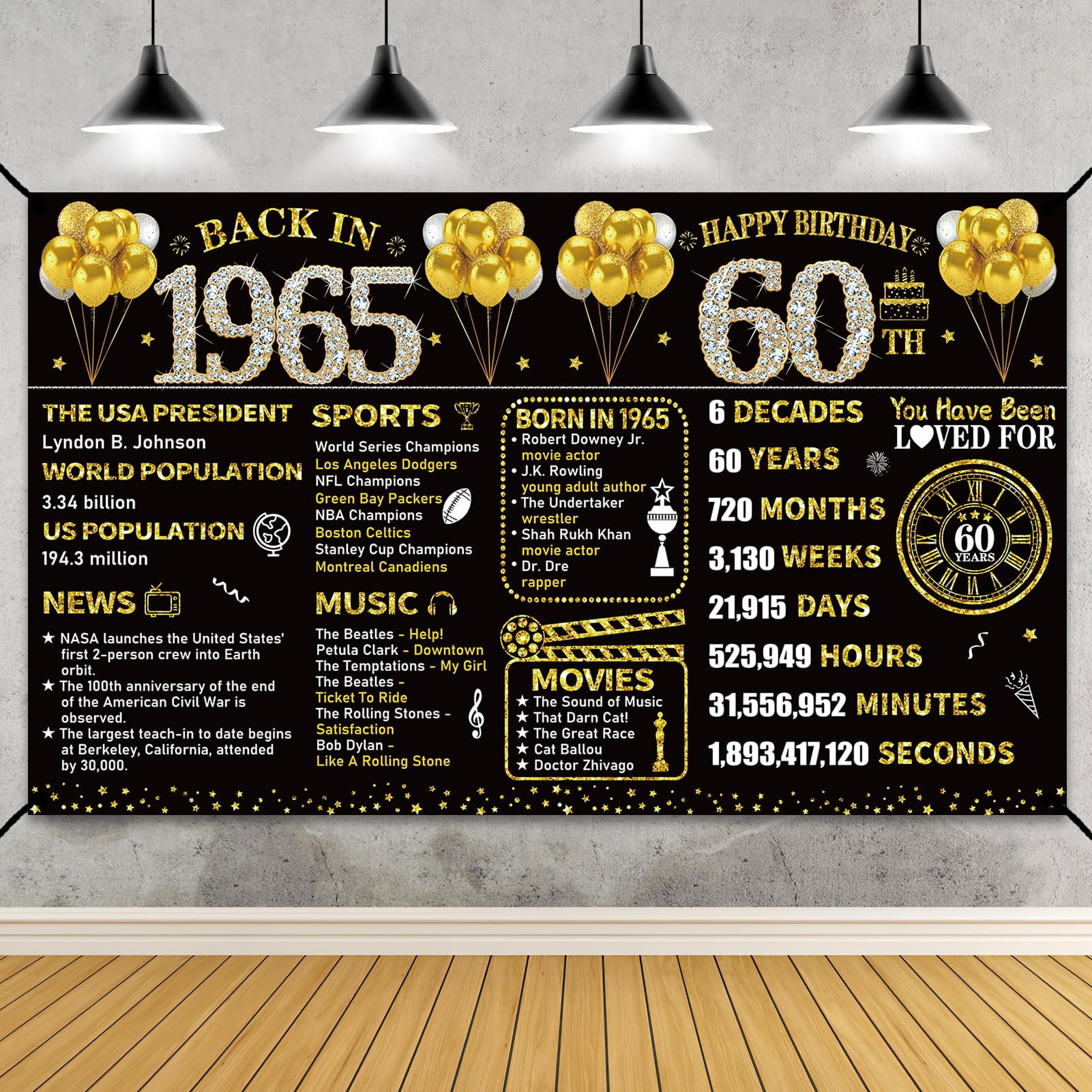 Kuxriox Happy 60th AJH3 Birthday Decoration for Men Women, Black Gold ...