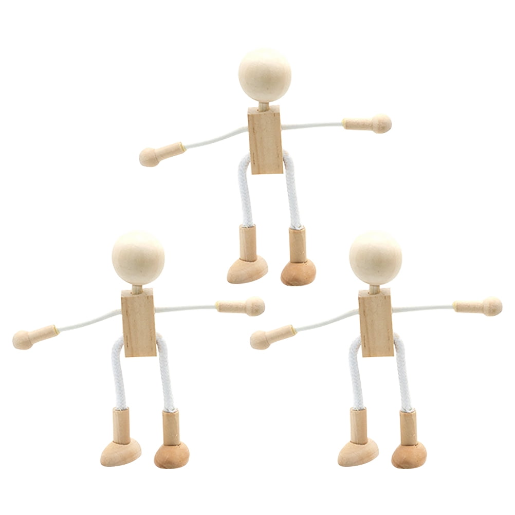 Kuyiluo Painting Puppets 3Pcs DIY Wooden Peg Dolls Blank Unfinished ...