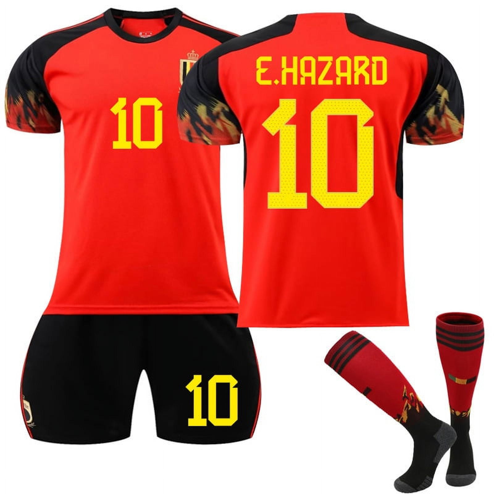 KuyuS 2223 Belgian Home Game Soccer Jerseys 3 Piece Sets,Number 10 E.HAZARD Printed Short Sleeve ...