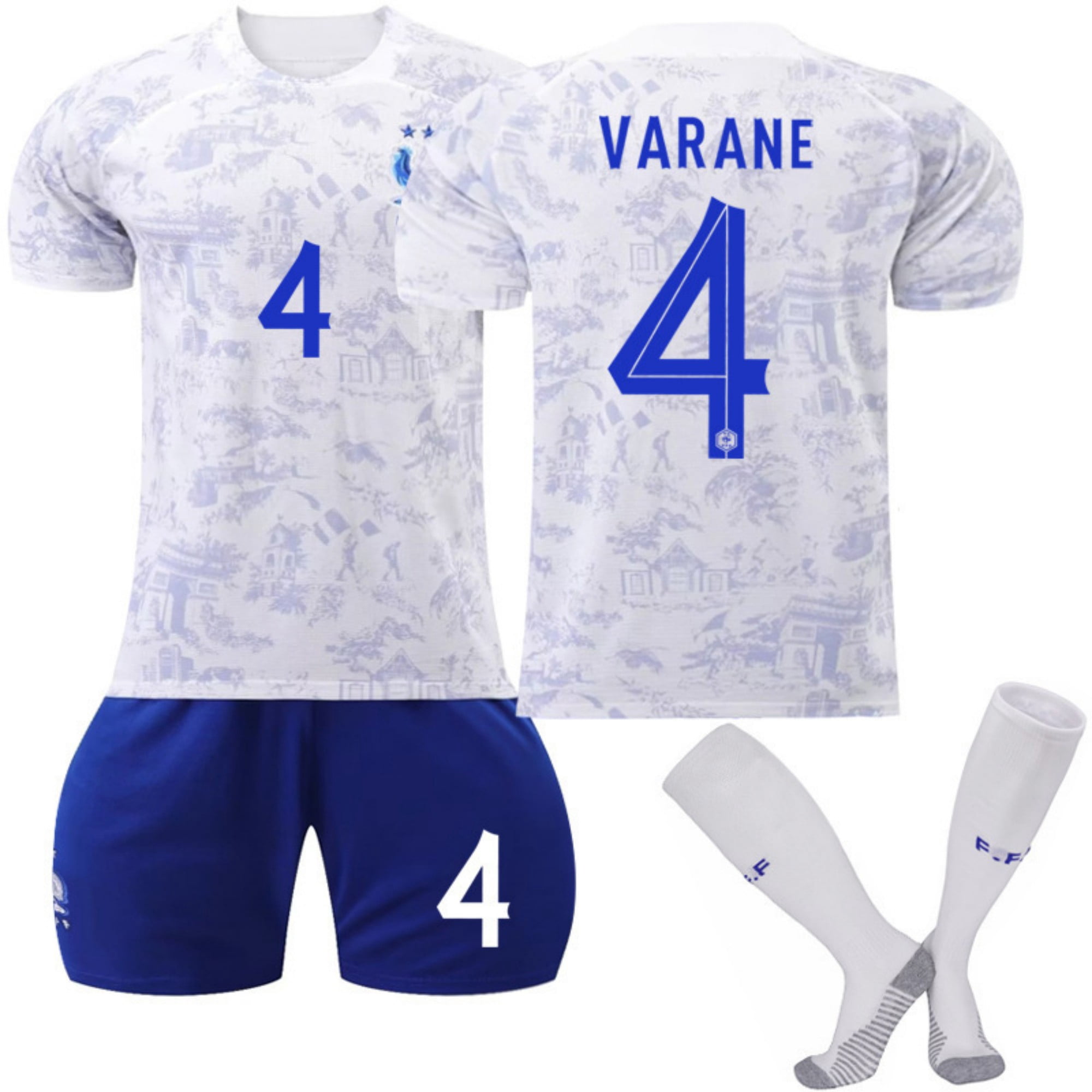 KuyuS 2223 France Away Game Soccer Jerseys 3 Piece Sets,Number 4 VARANE ...