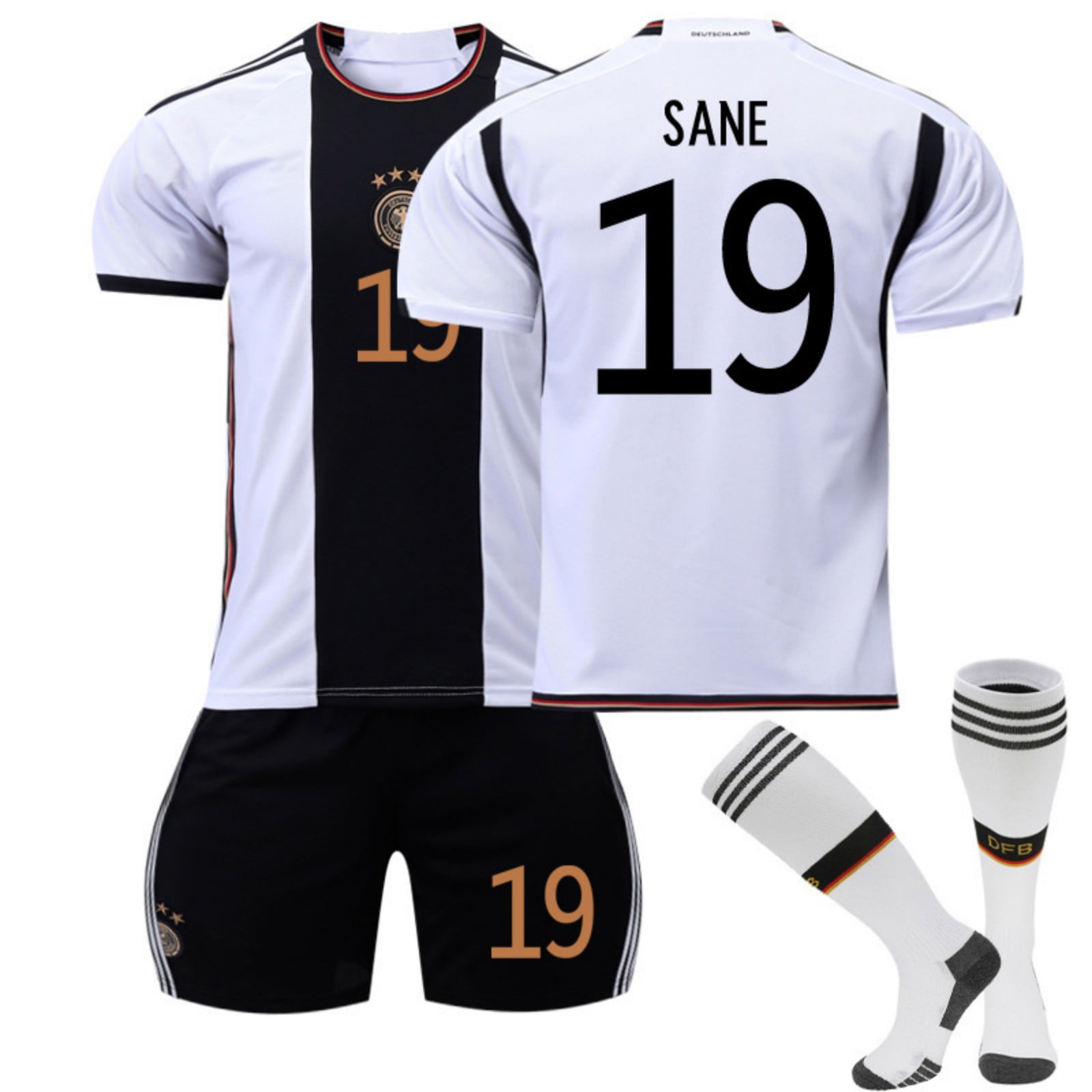 KuyuS 2223 Germany Home Game Soccer Jerseys 3 Piece Sets，Number 19 SANE Printed Short Sleeve ...