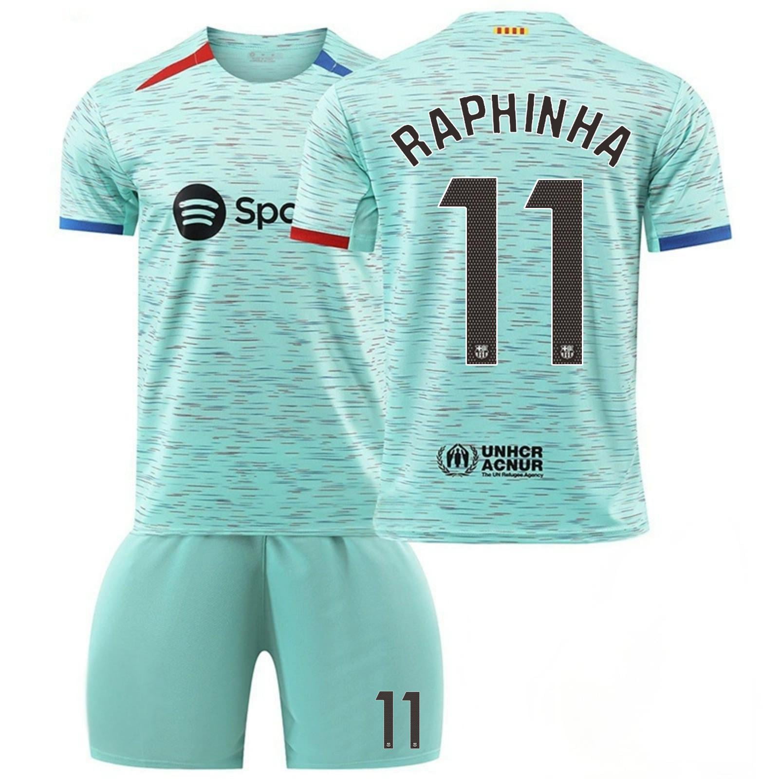 KuyuS 2324 Spanish Soccer Club Jerseys 2 Piece Sets, Number 11 RAPHINHA Printed Short Sleeve ...