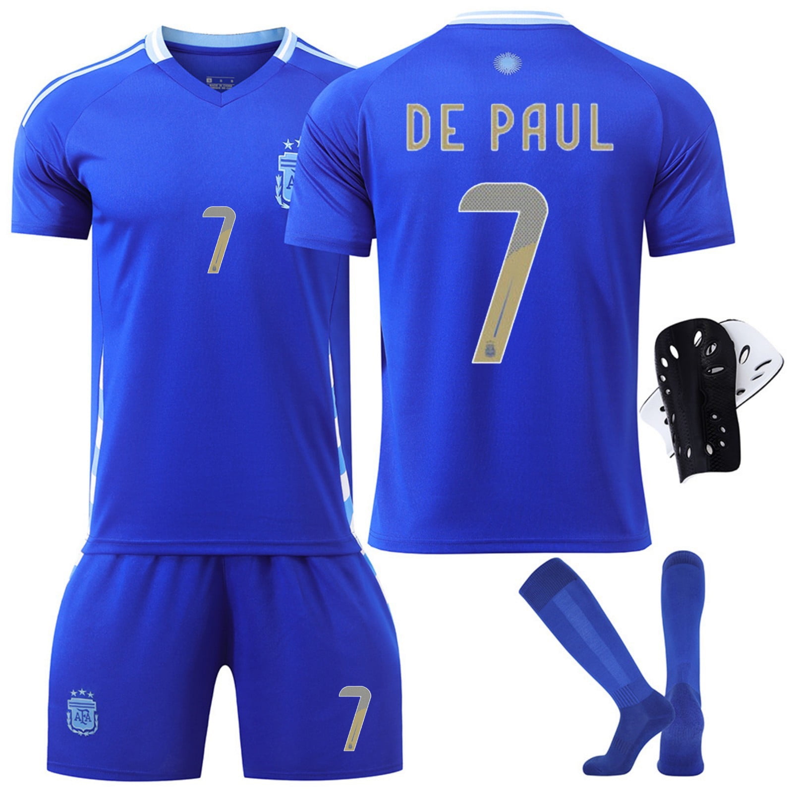KuyuS 2425 Argentina Away Game Soccer Jerseys 4 Piece Sets，Number 7 DE PAUL Printed Short Sleeve ...
