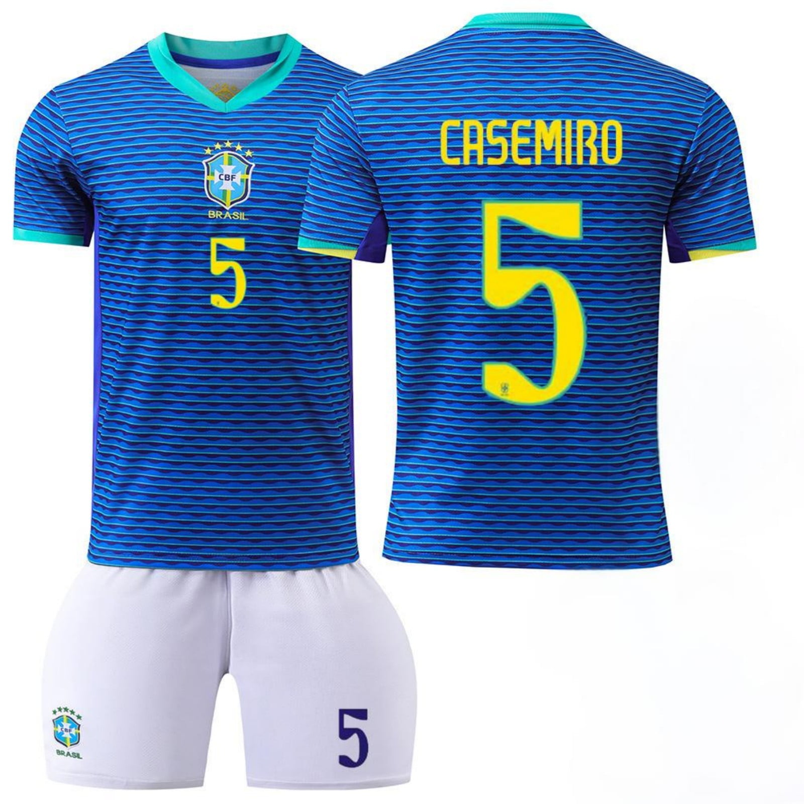 KuyuS 2425 Brazil Away Game Soccer Jerseys 2 Piece Sets，Number 5 CASEMIRO Printed Short Sleeve ...