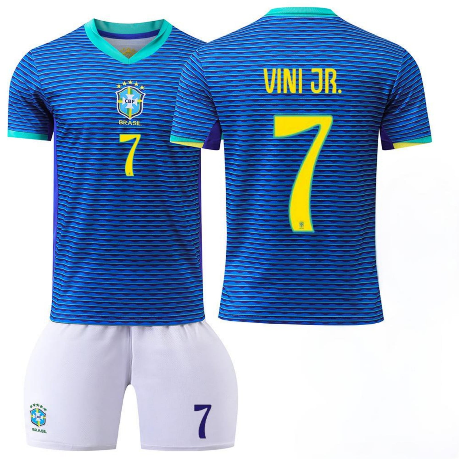 KuyuS 2425 Brazil Away Game Soccer Jerseys 2 Piece Sets，Number 7 VINI JR Printed Short Sleeve ...