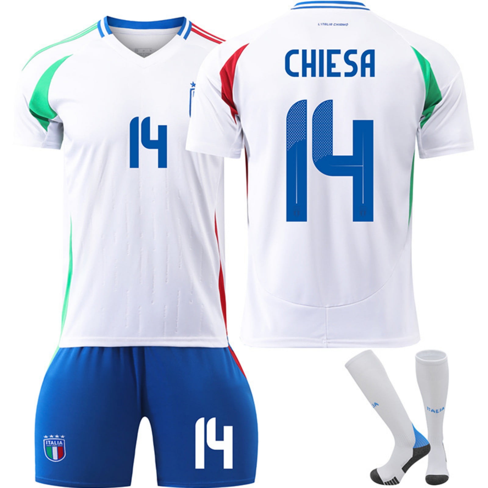 KuyuS 2425 Italy Away Game Soccer Jerseys 3 Piece Sets,Number 14 CHIESA Printed Short Sleeve ...