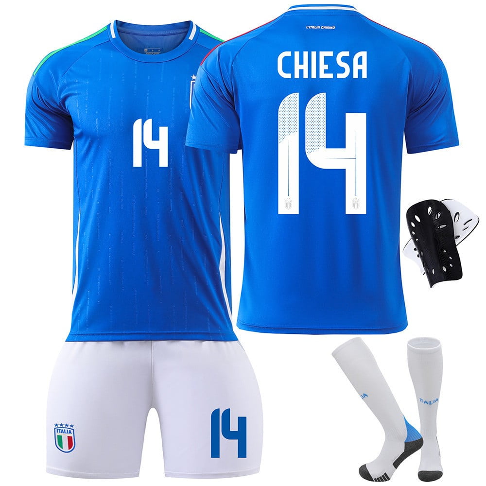 KuyuS 2425 Italy Home Game Soccer Jerseys 4 Piece Sets,Number 14 CHIESA Printed Short Sleeve ...