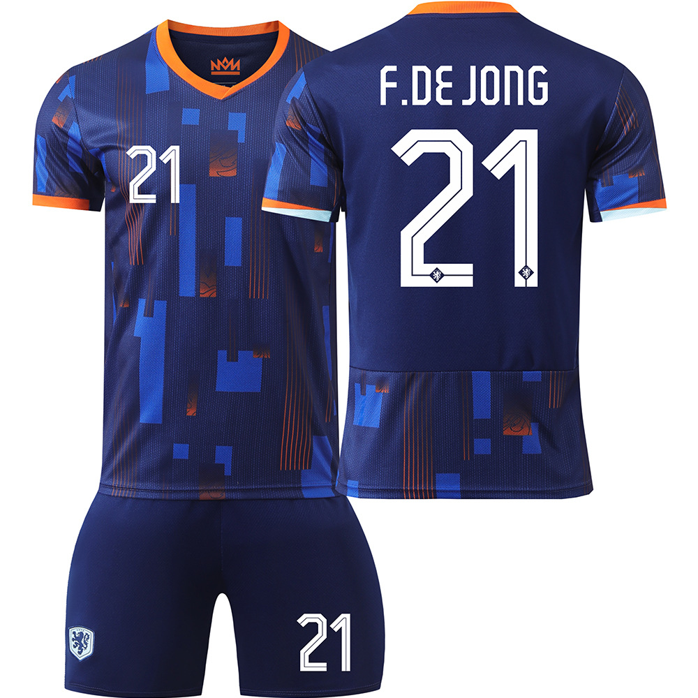 KuyuS 2425 Netherlands Away Game Soccer Jerseys 2 Piece Sets,Number 21 F.DE JONG Printed Short ...