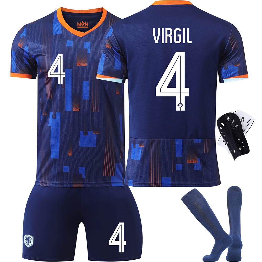 KuyuS 2425 Netherlands Away Game Soccer Jerseys 4 Piece Sets,Number 4 VIRGIL Printed Short ...