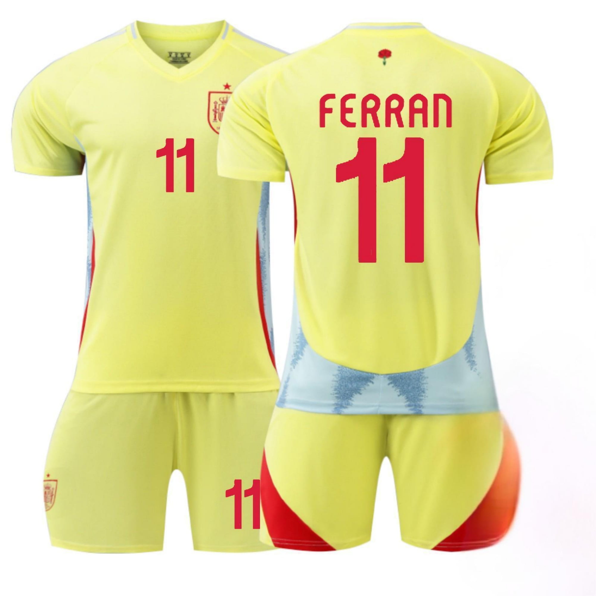 KuyuS 2425 Spain Away Game Soccer Jerseys 2 Piece Sets,Number 11 FERRAN Printed Short Sleeve ...