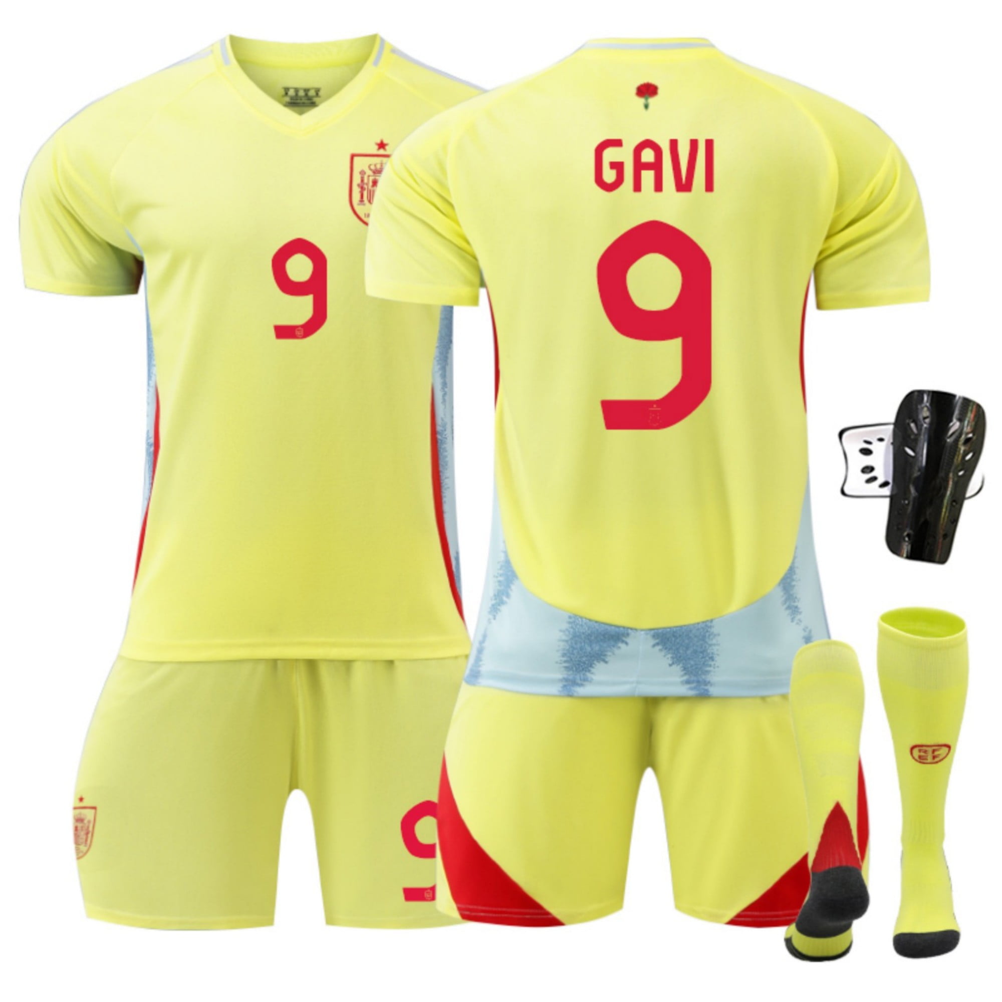 KuyuS 2425 Spain Away Game Soccer Jerseys 4 Piece Sets,Number 9 GAVI Printed Short Sleeve Tops ...