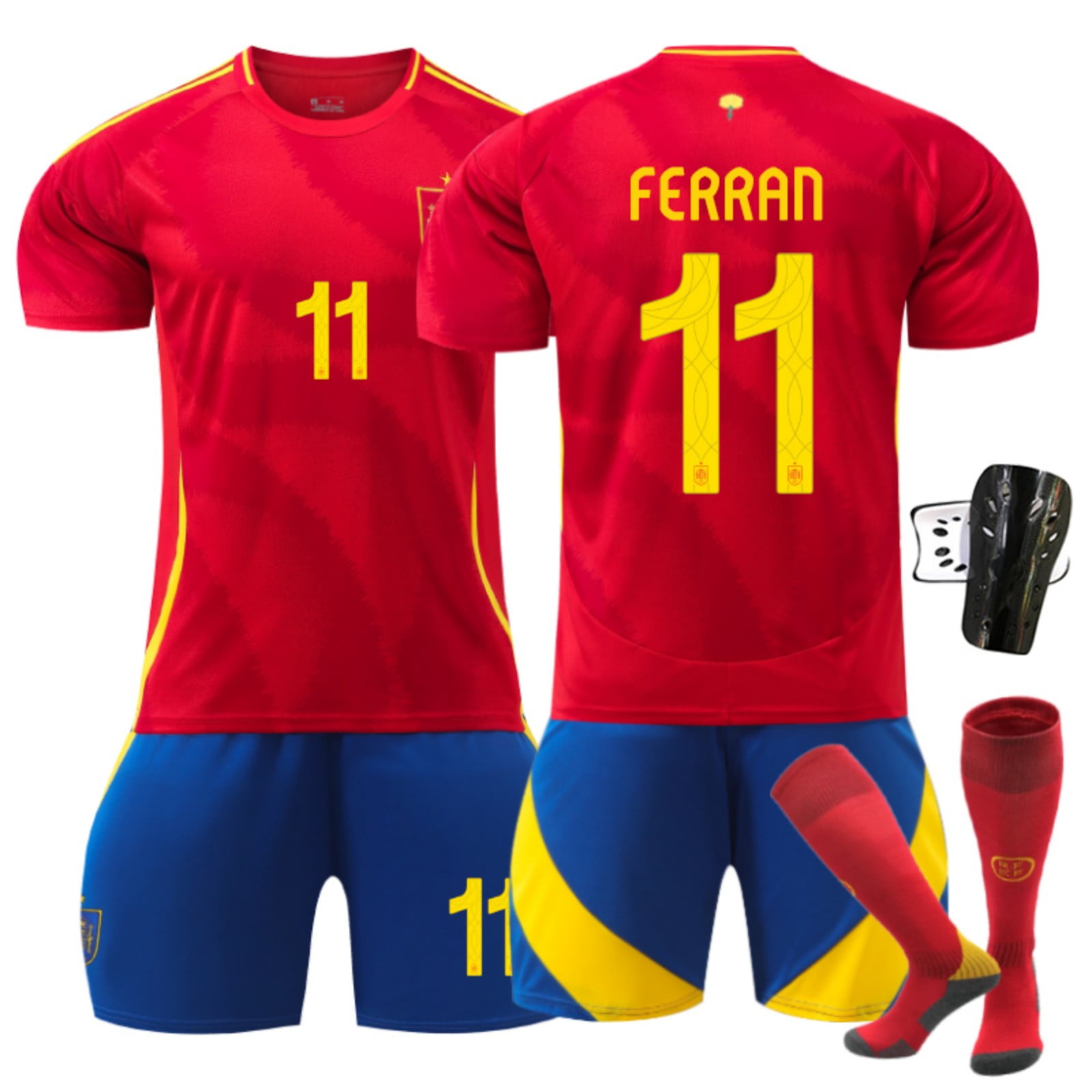 KuyuS 2425 Spain Home Game Soccer Jerseys 4 Piece Sets,Number 11 FERRAN Printed Short Sleeve ...