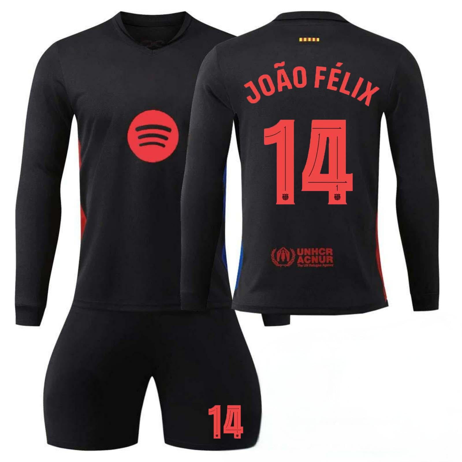 KuyuS 2425 Spanish Soccer Club Jerseys 2 Piece Sets, Number 14 JOAO FELIX Printed Long Sleeve ...