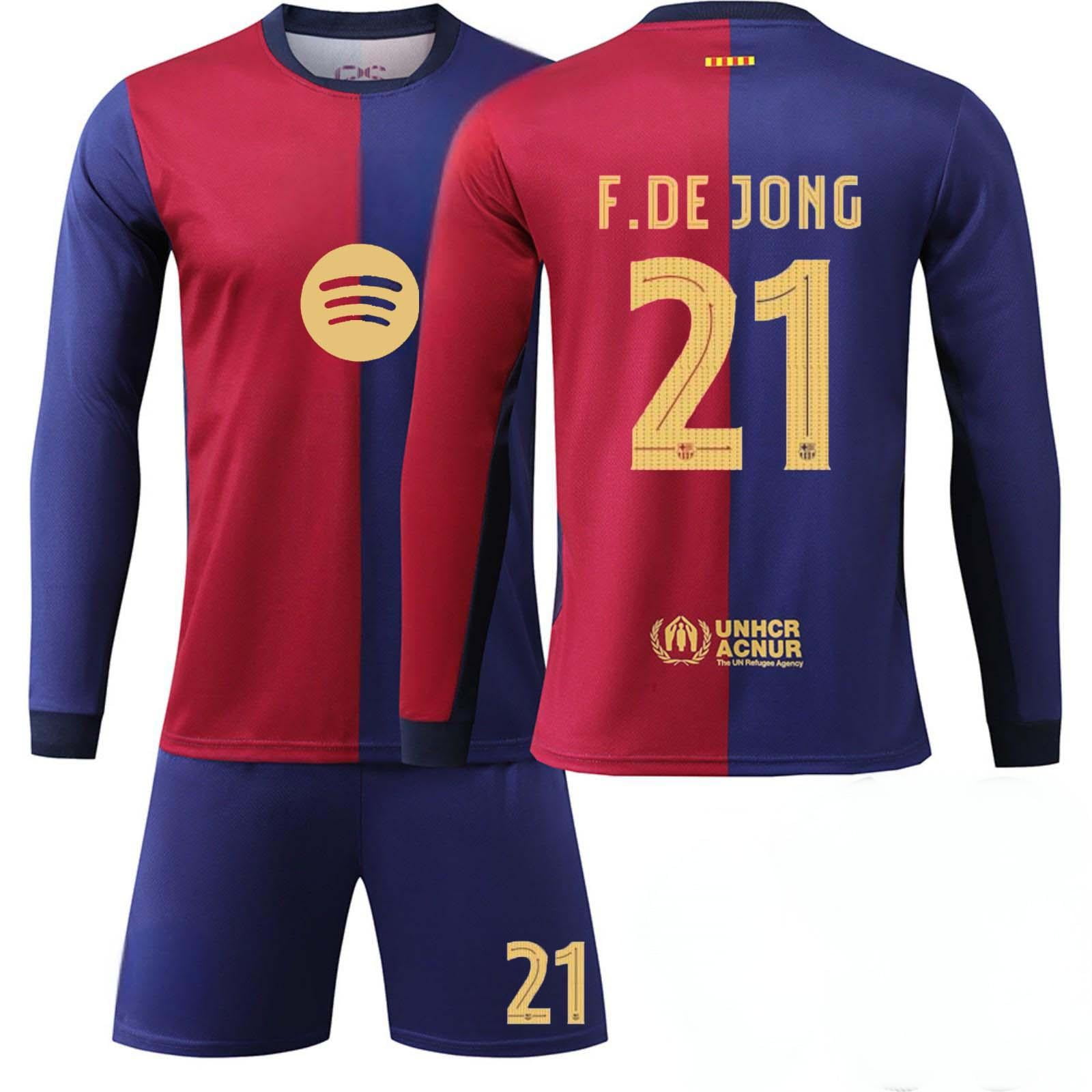 KuyuS 2425 Spanish Soccer Club Jerseys 2 Piece Sets, Number 21 F.DE JONG Printed Long Sleeve ...