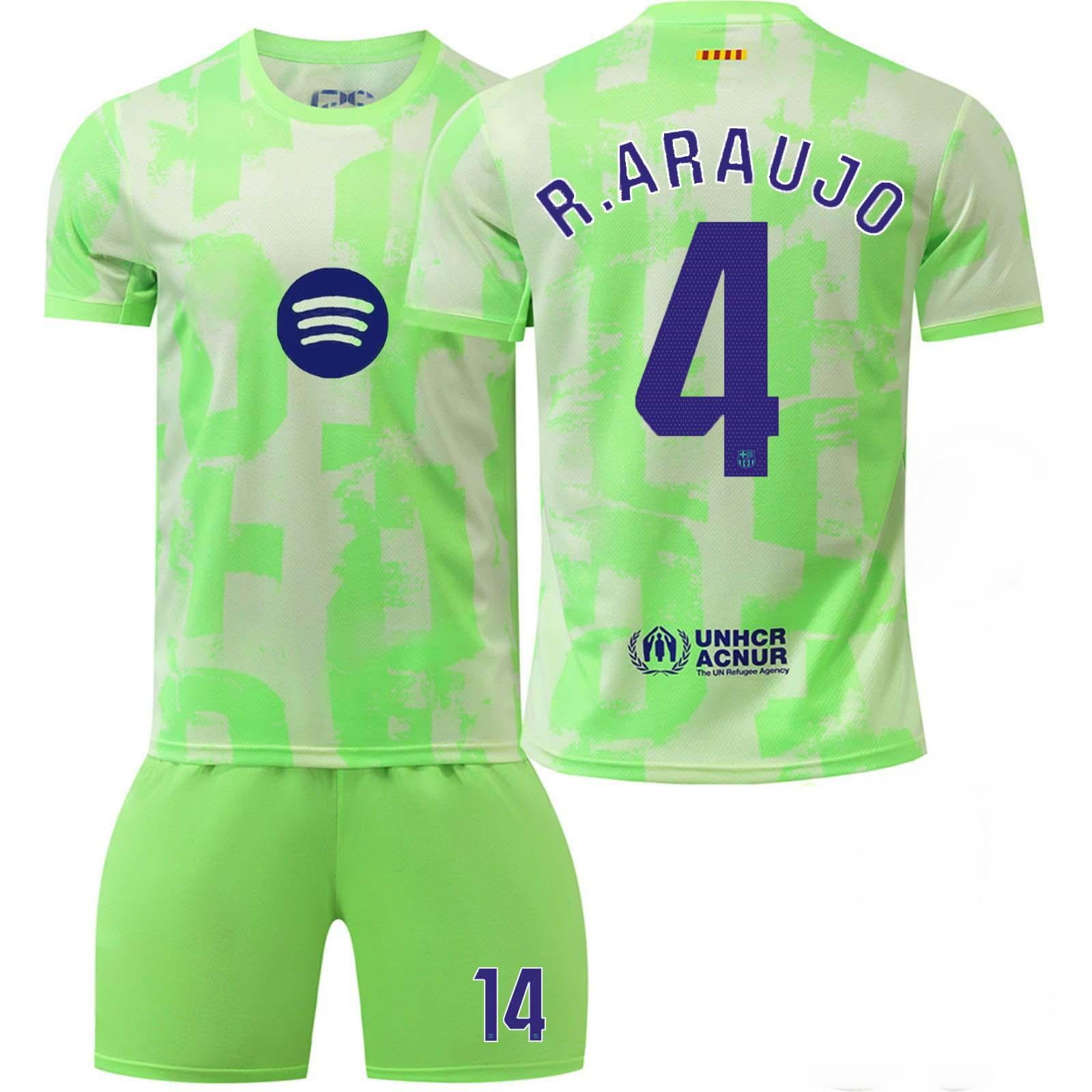 KuyuS 2425 Spanish Soccer Club Jerseys 2 Piece Sets, Number 4 R.ARAUJO Printed Short Sleeve ...