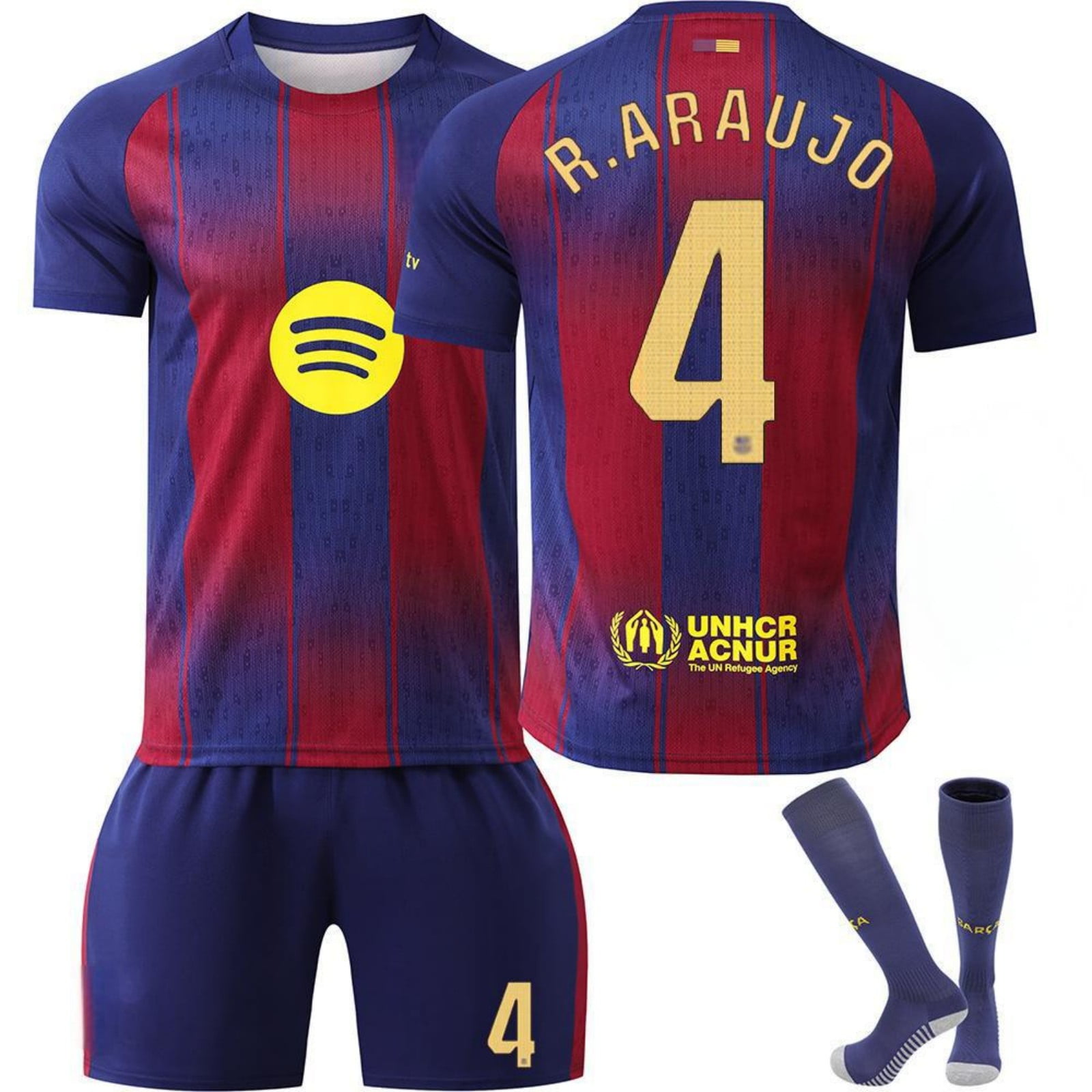 KuyuS 2526 Spanish Soccer Club Jerseys 3 Piece Sets, Number 4 R.ARAUJO Printed Short Sleeve ...