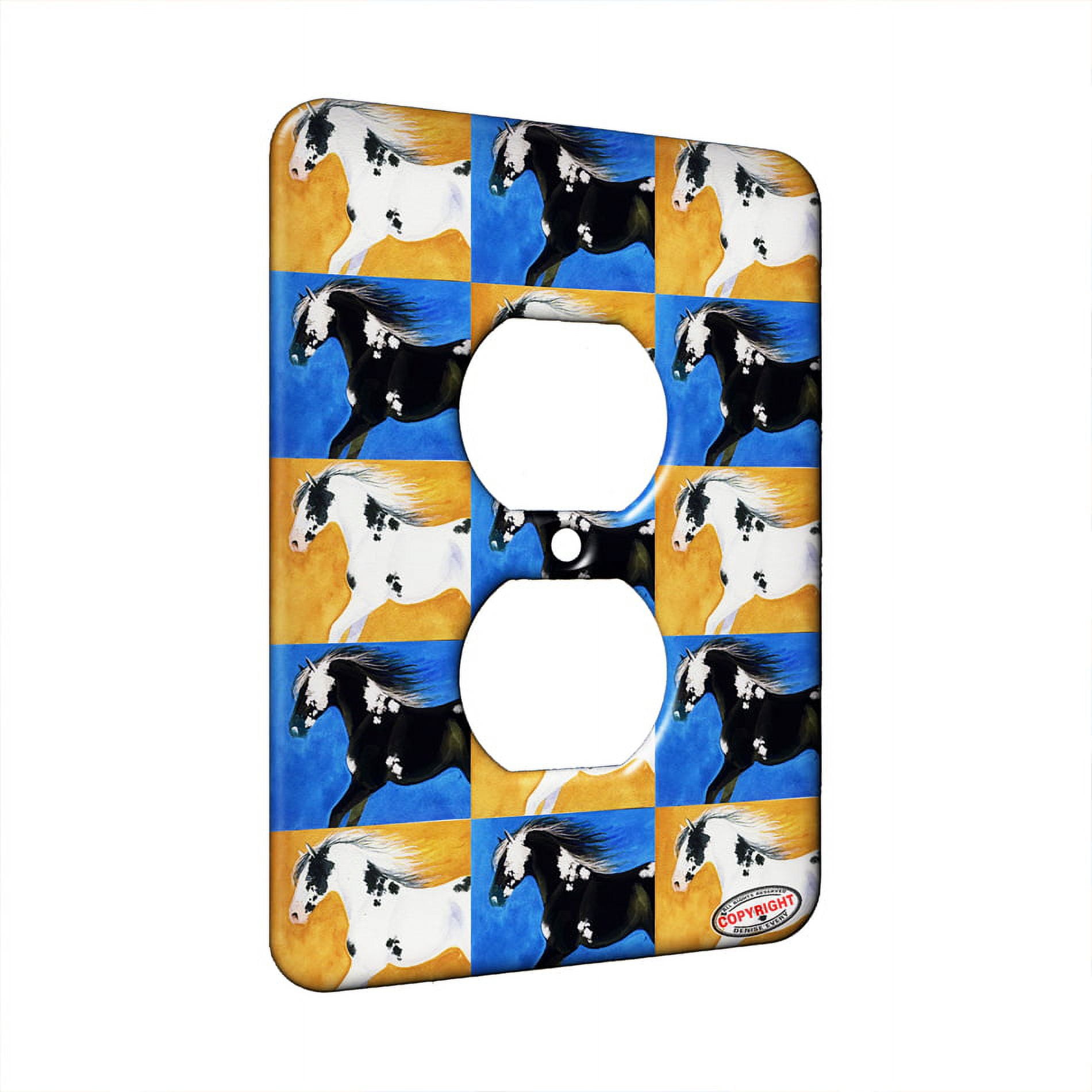 KuzmarK™ 1 Gang AC Outlet Wall Plate - Blue Eyed Black Pinto Minimal ...