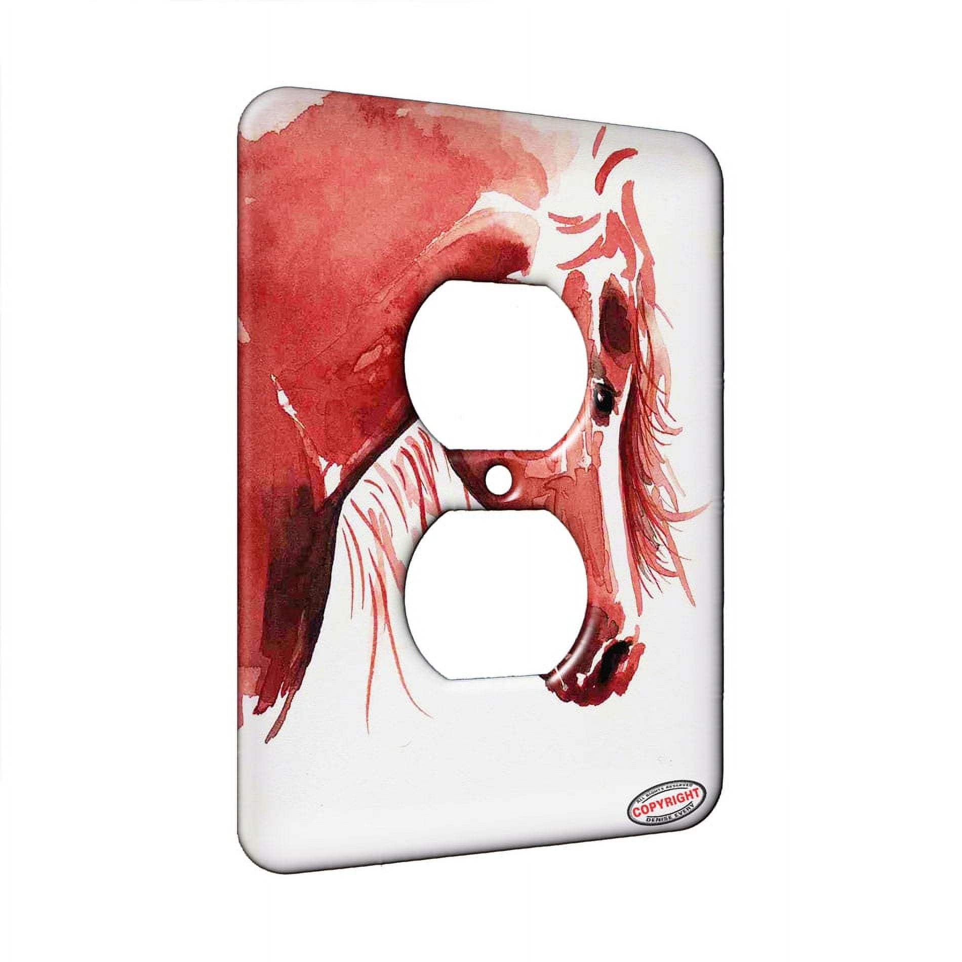 KuzmarK™ 1 Gang AC Outlet Wall Plate - Red Arabian Abstract Horse Art ...
