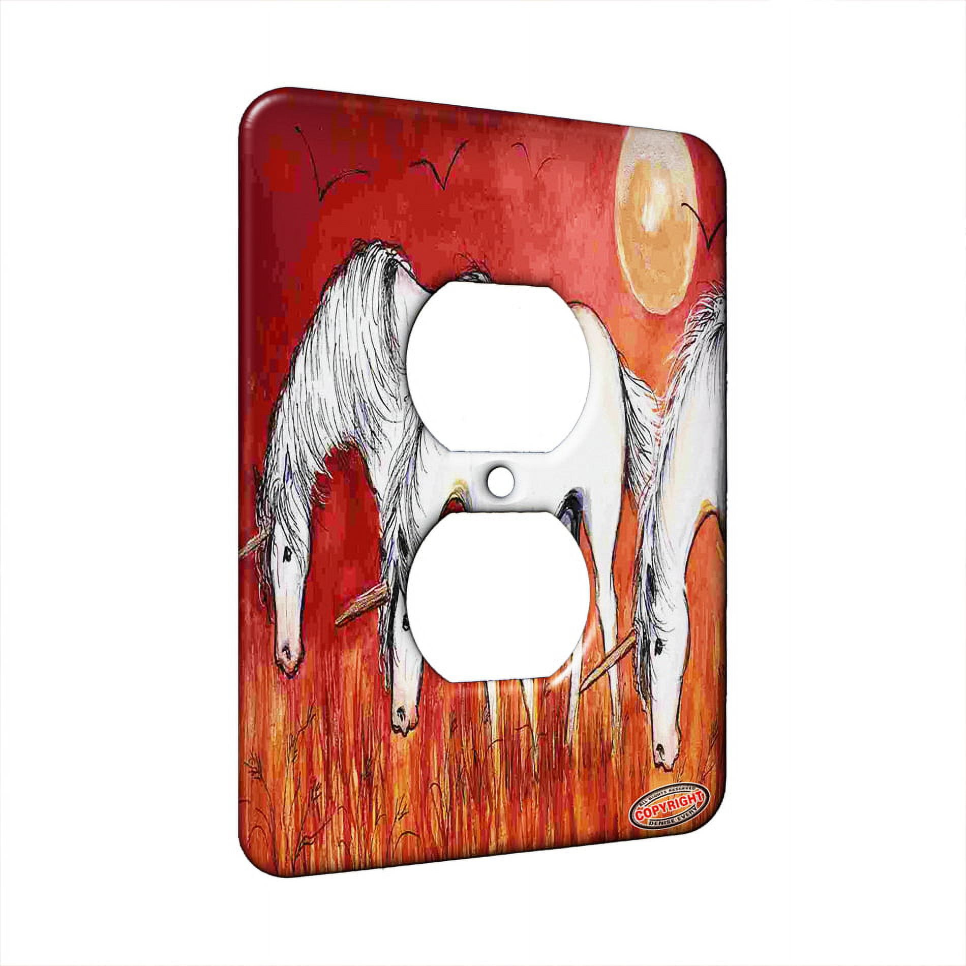 KuzmarK™ 1 Gang AC Outlet Wall Plate - Three Unicorns with Full Moon ...