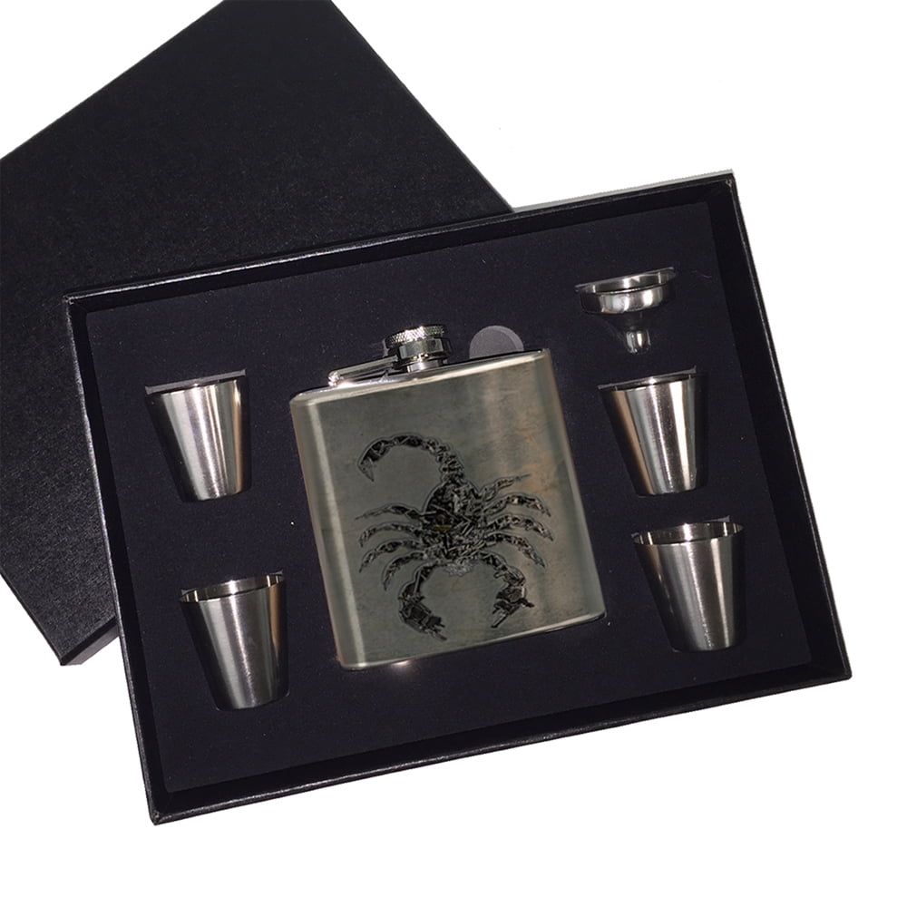 KuzmarK 6 oz. Stainless Steel Flask Set in Black Presentation Box ...