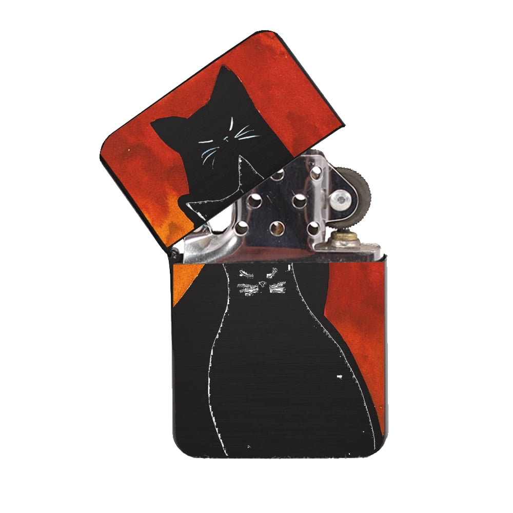 KuzmarK Black Windproof Flip Top Lighter - Black & White Kitties ...