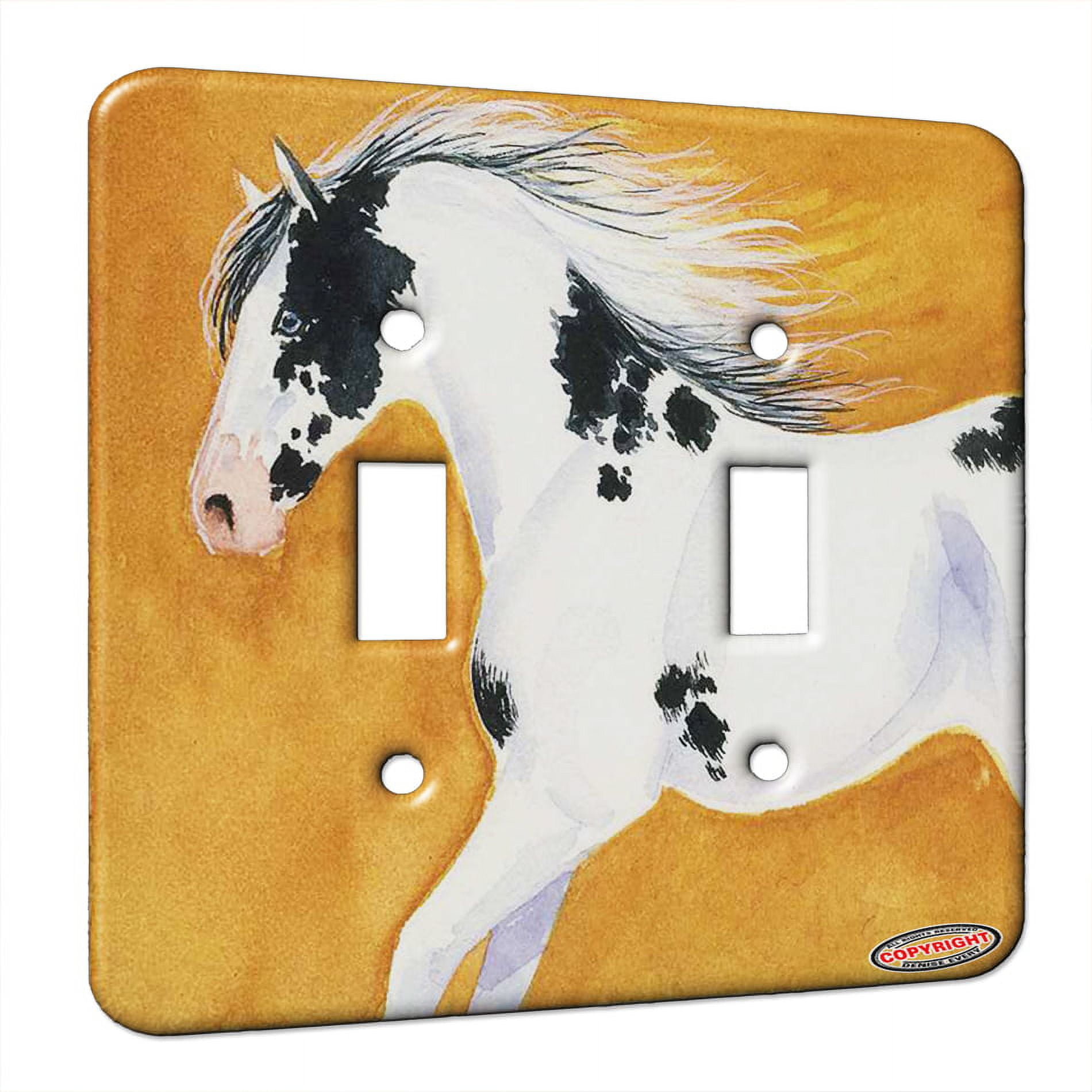 KuzmarK™ Double Gang Switch Wall Plate - Blue Eyed Black Pinto Minimal ...