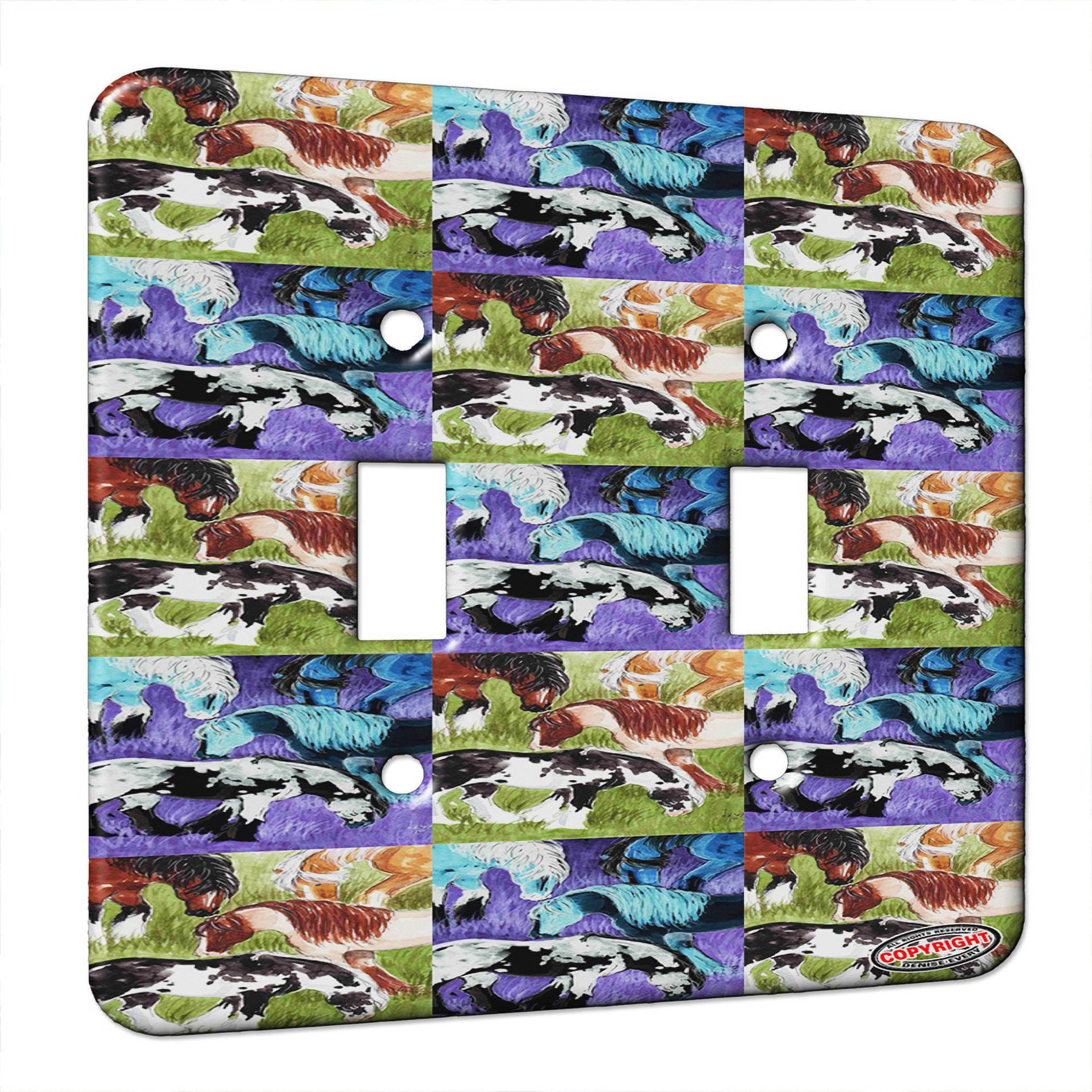 KuzmarK™ Double Gang Switch Wall Plate - Four Colorful Gypsy Cobs Horse ...