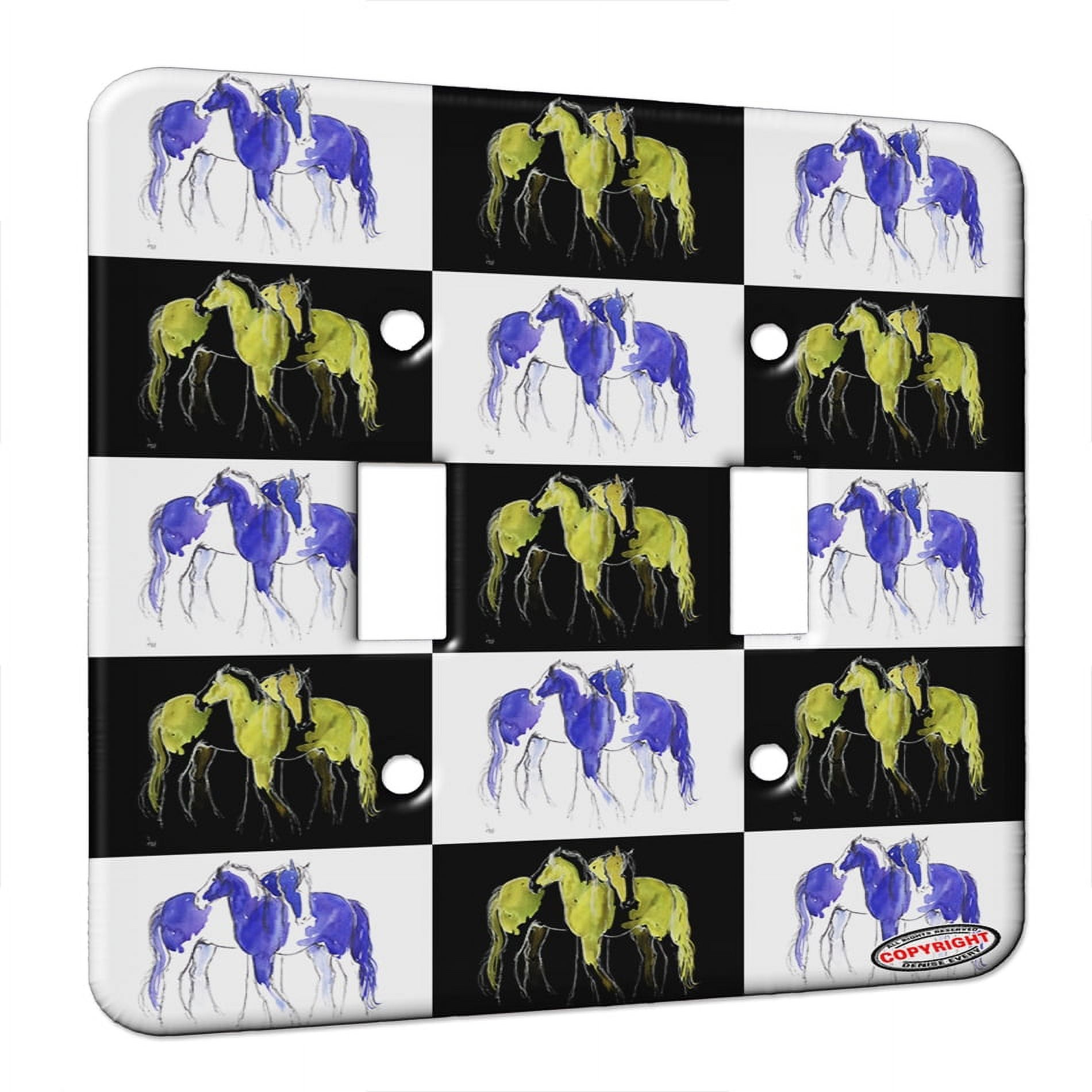 KuzmarK™ Double Gang Switch Wall Plate - Piebald Gypsy Cobs in Purple ...