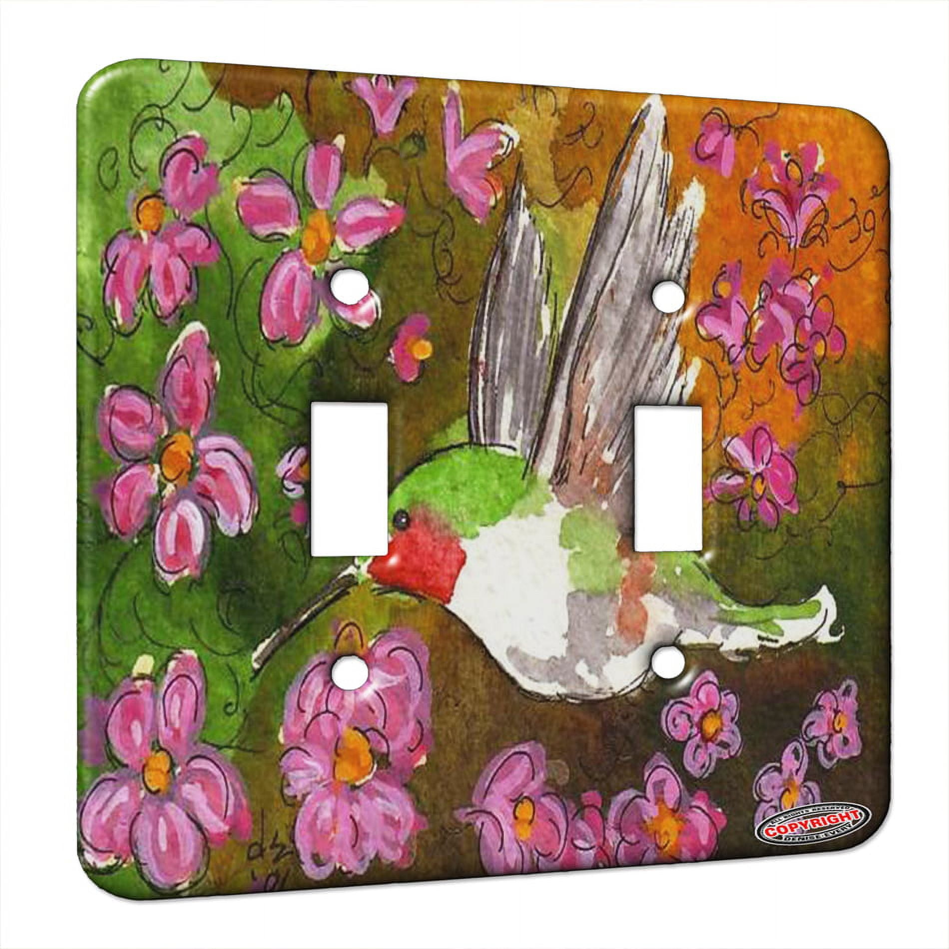 KuzmarK™ Double Gang Switch Wall Plate - Ruby Throated Hummingbird with ...