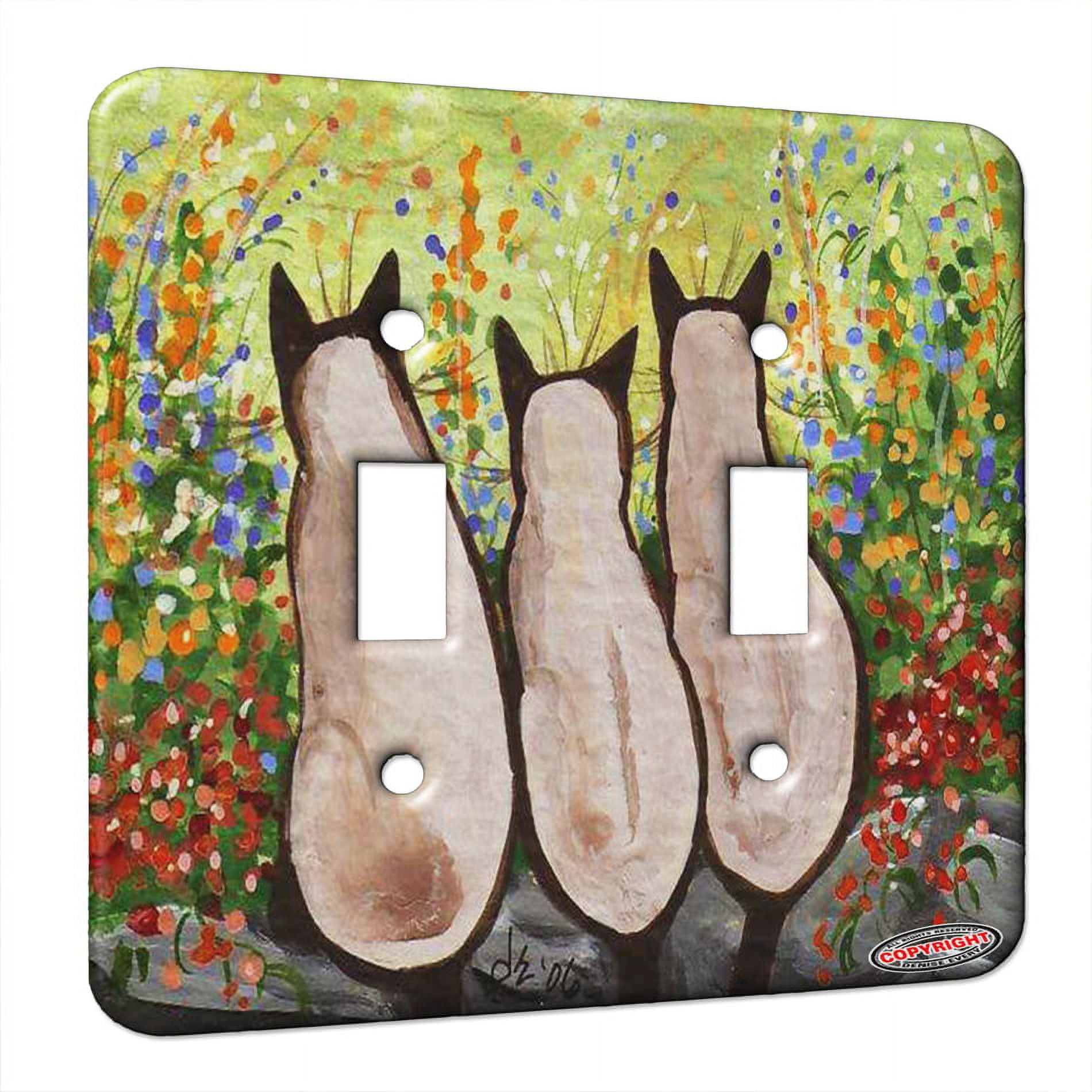 KuzmarK™ Double Gang Switch Wall Plate - Three Siamese Cats in Garden ...