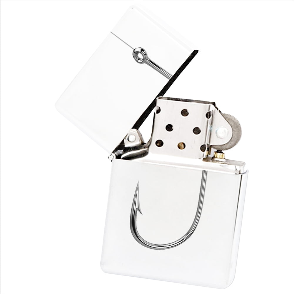 KuzmarK White Windproof Flip Top Lighter - Fishing Hook String ...