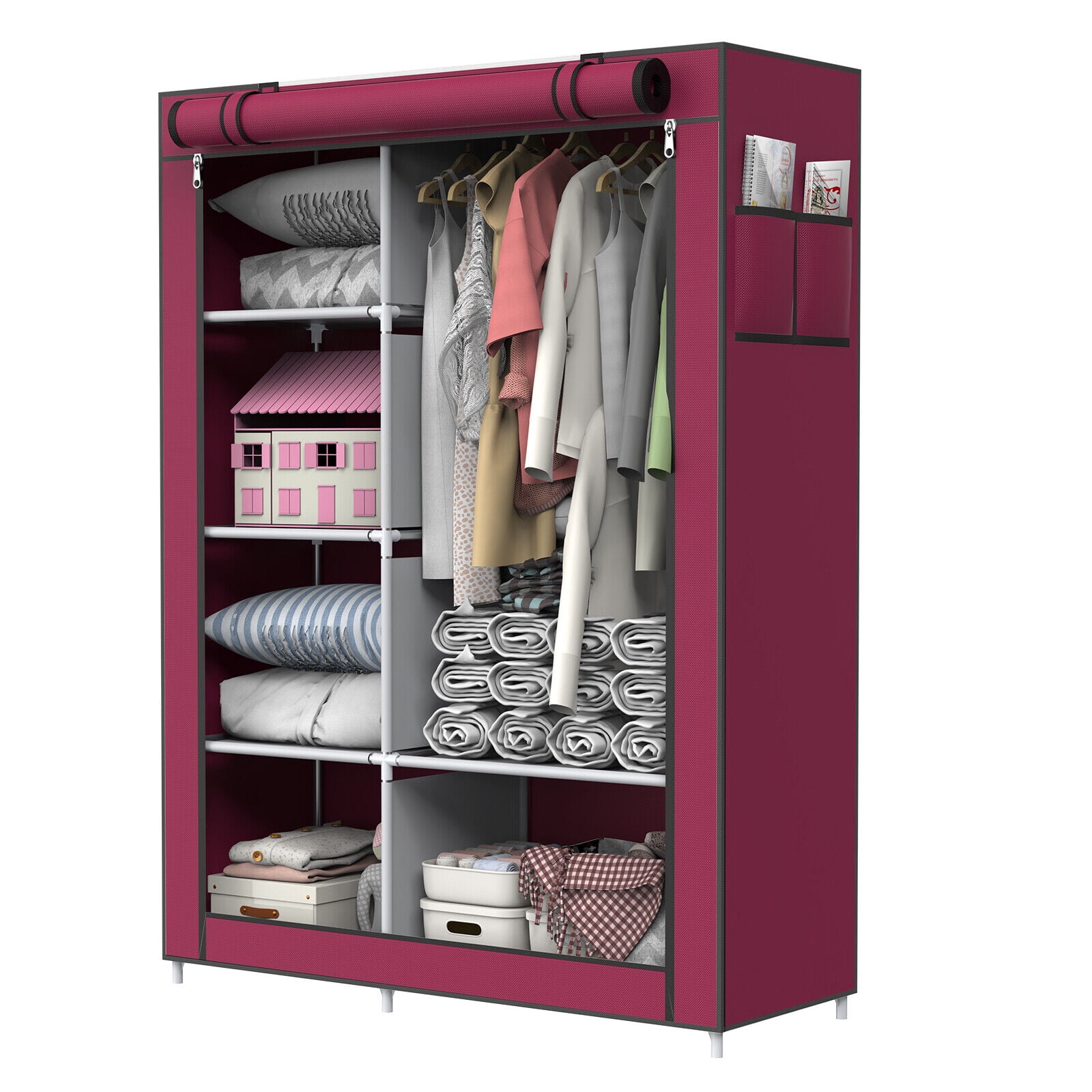 Kvago Portable Wardrobe Closet, 5 Shelves, Hanging Section, Side ...