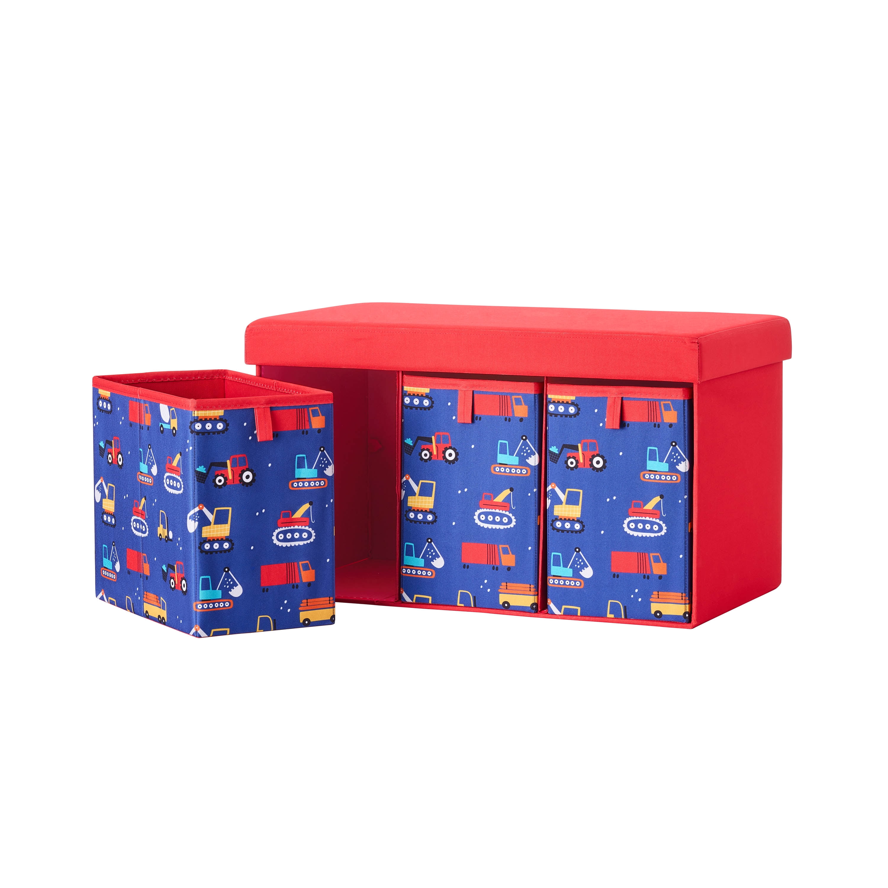 Kvell 28-inch Bench with 3 Drawers, Red Truck Pattern, Kids' Storage ...