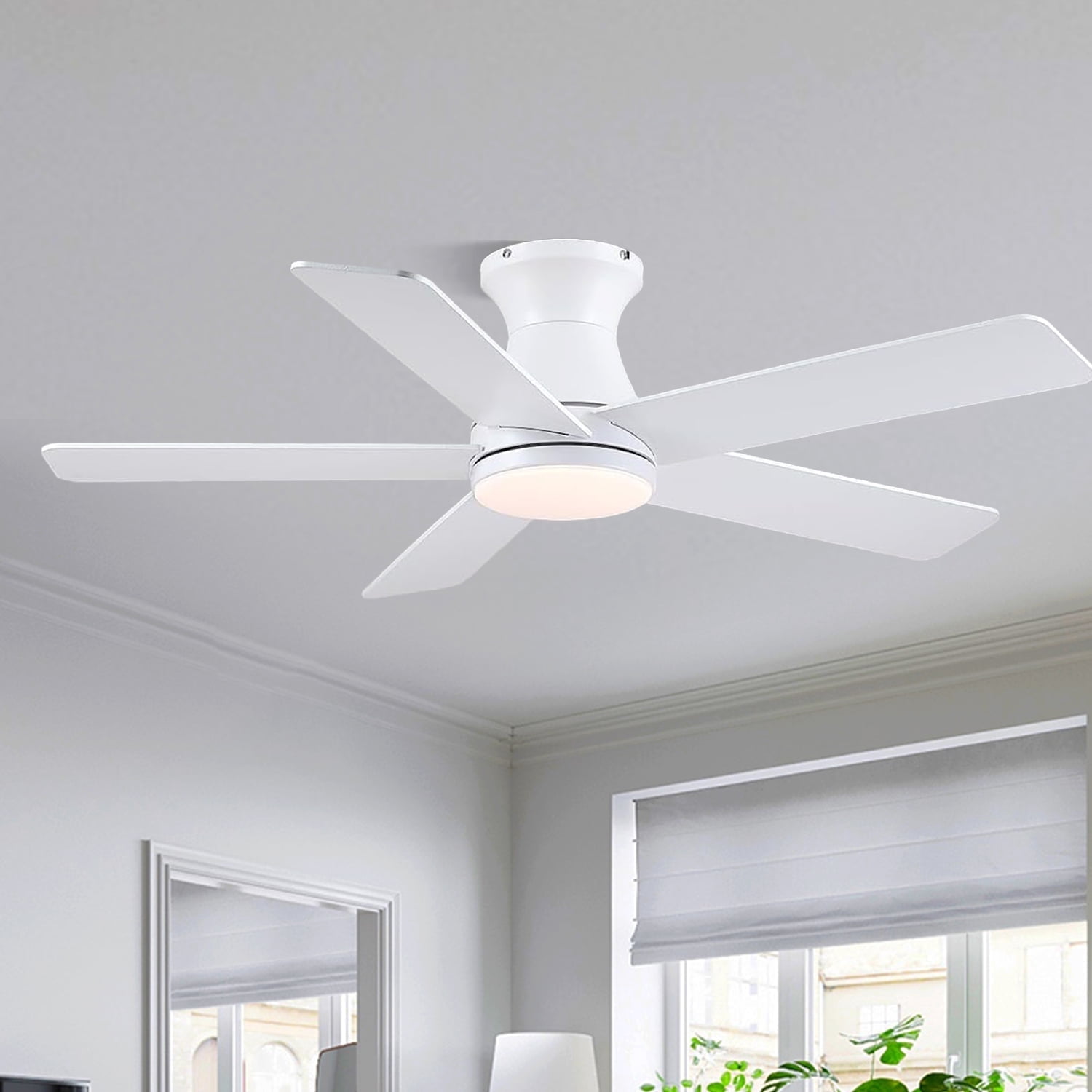 Kviflon 46" White Low Profile Ceiling Fan with LED Lights, Quiet DC ...