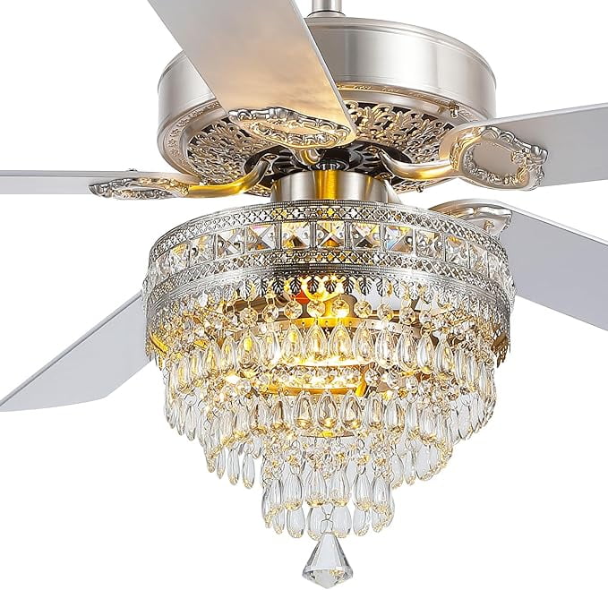 Kviflon 52" Crystal Ceiling Fan Fandelier with Remote Control, Modern ...