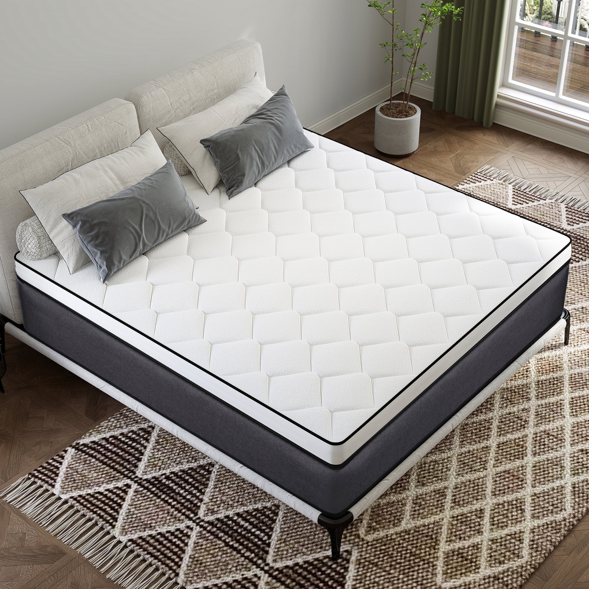 Kviwasha 12 inch Queen Hybrid Mattresses Gel Memory Foam and Spring in ...
