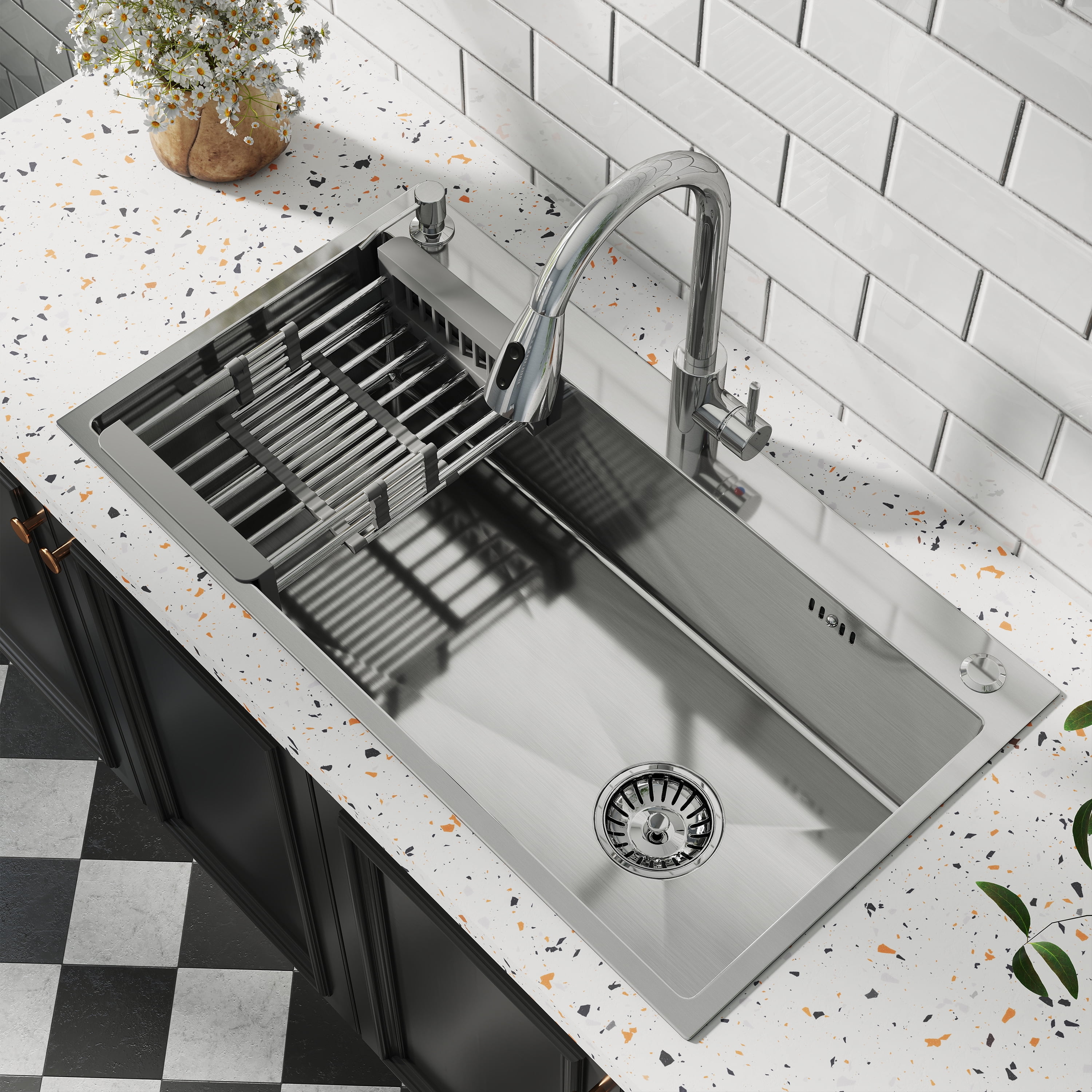 Kviwasha 28x18 Undermount Kitchen Sink Single Bowl Basin Stainless ...