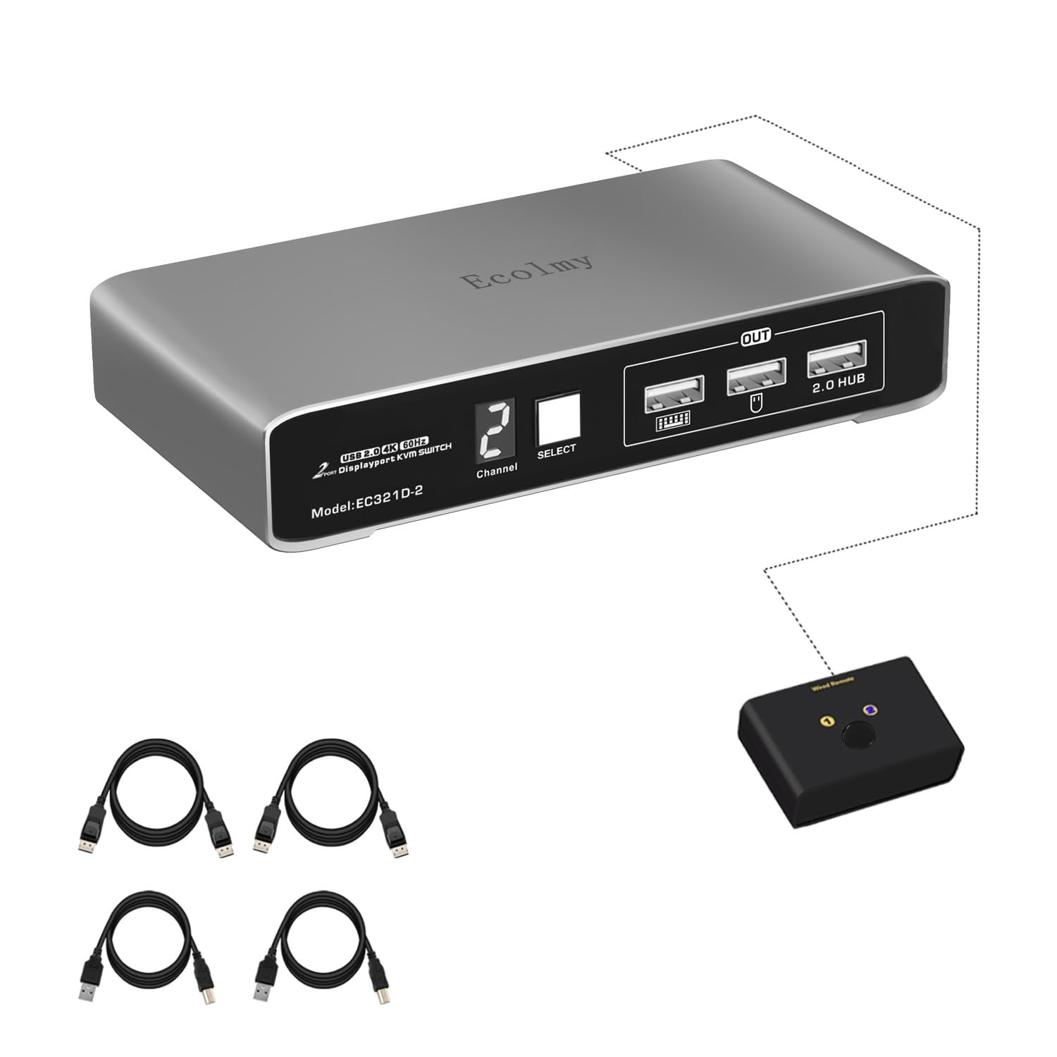 Kvm Switch Displayport 2 Port 4K@60Hz, 2Pc Dp Usb Kvm Switcher Supports ...
