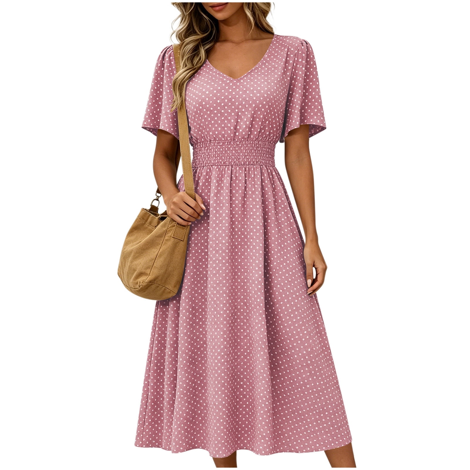 Kvture Polka Dots Printed Dress for Women Casual V Neck Ruffle Sleeve ...