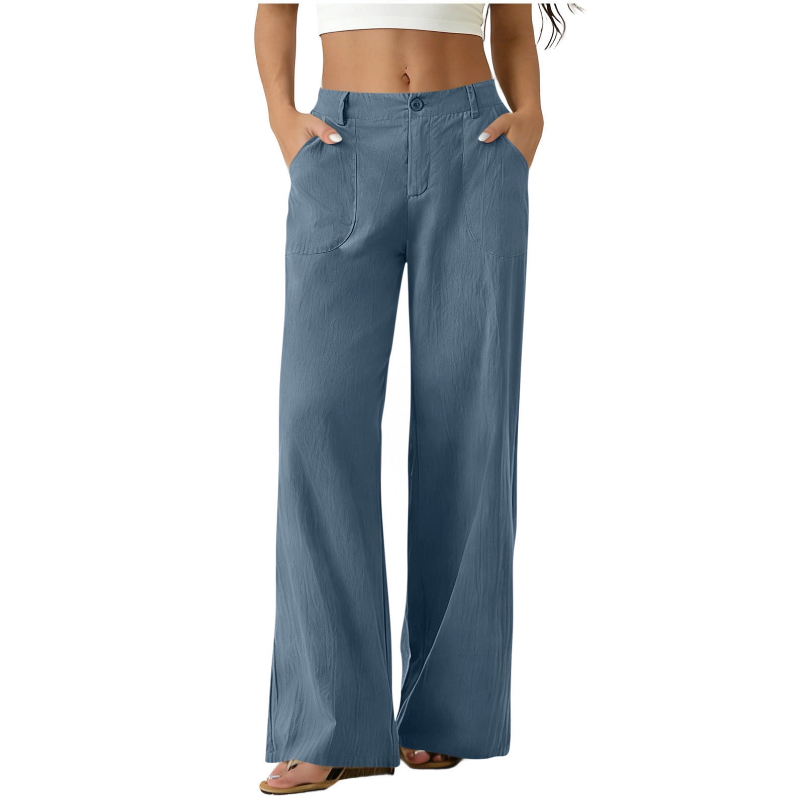 Kvture Wide Leg Pants for Woman Faux Cotton Linen Pants for Women ...
