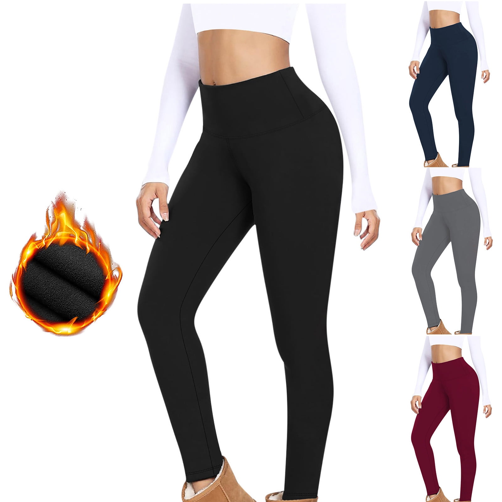 Kvture Women's Fleece Lined Leggings High Waisted Tummy Control Yoga ...