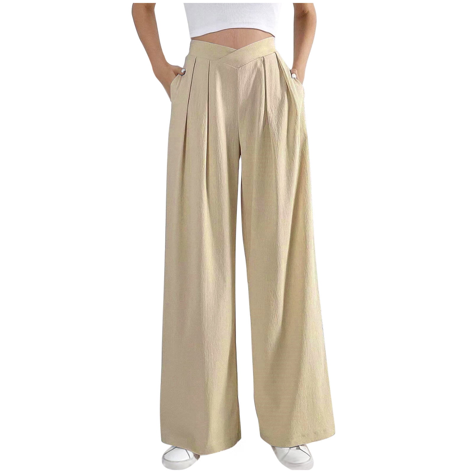 Kvture Womens Plus Size Wide Leg Pants Crossover Waist Pleated Front ...