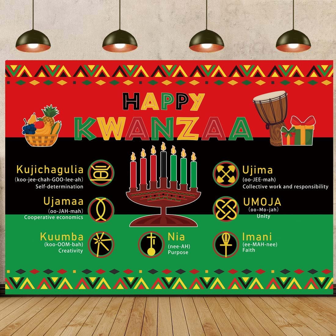 Kwanzaa Backdrop Happy Kwanzaa Banner for African American Traditional Heritage Holiday Kwanzaa ...