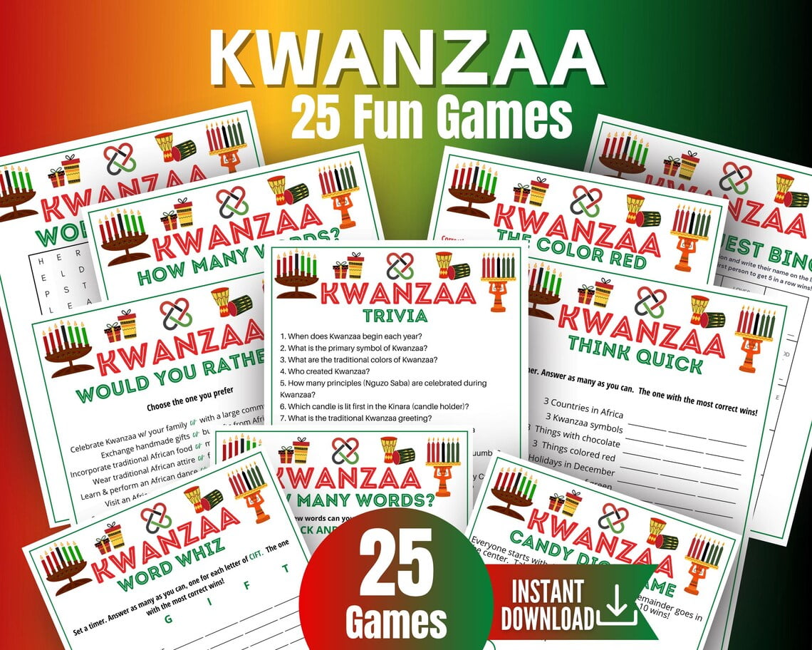 Kwanzaa Game Bundle, Holiday Trivia and Celebration Games for Family ...