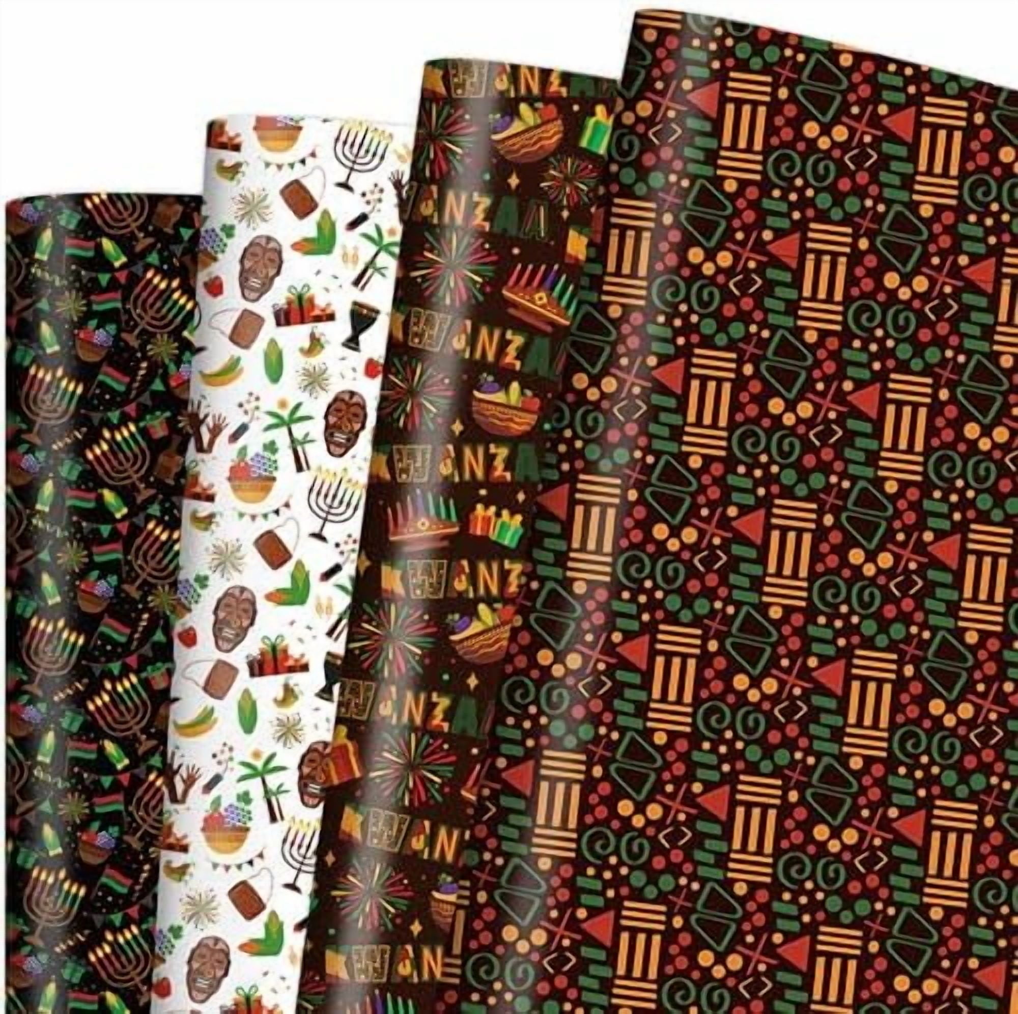 Kwanzaa Wrapping Paper, 12PCS African American Gift Wrap, 4 Vintage ...
