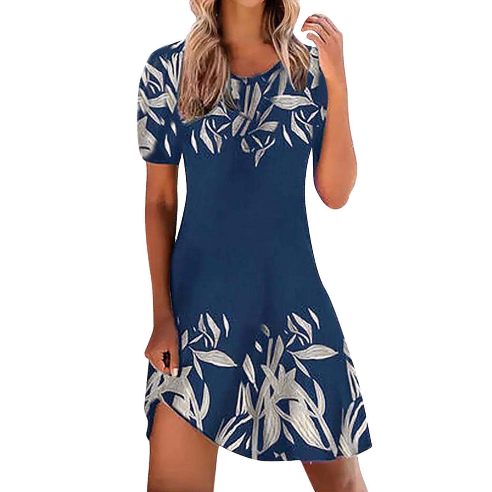 Kwasome Summer Dress Ladies Floral Print Dress Summer Short Sleeve